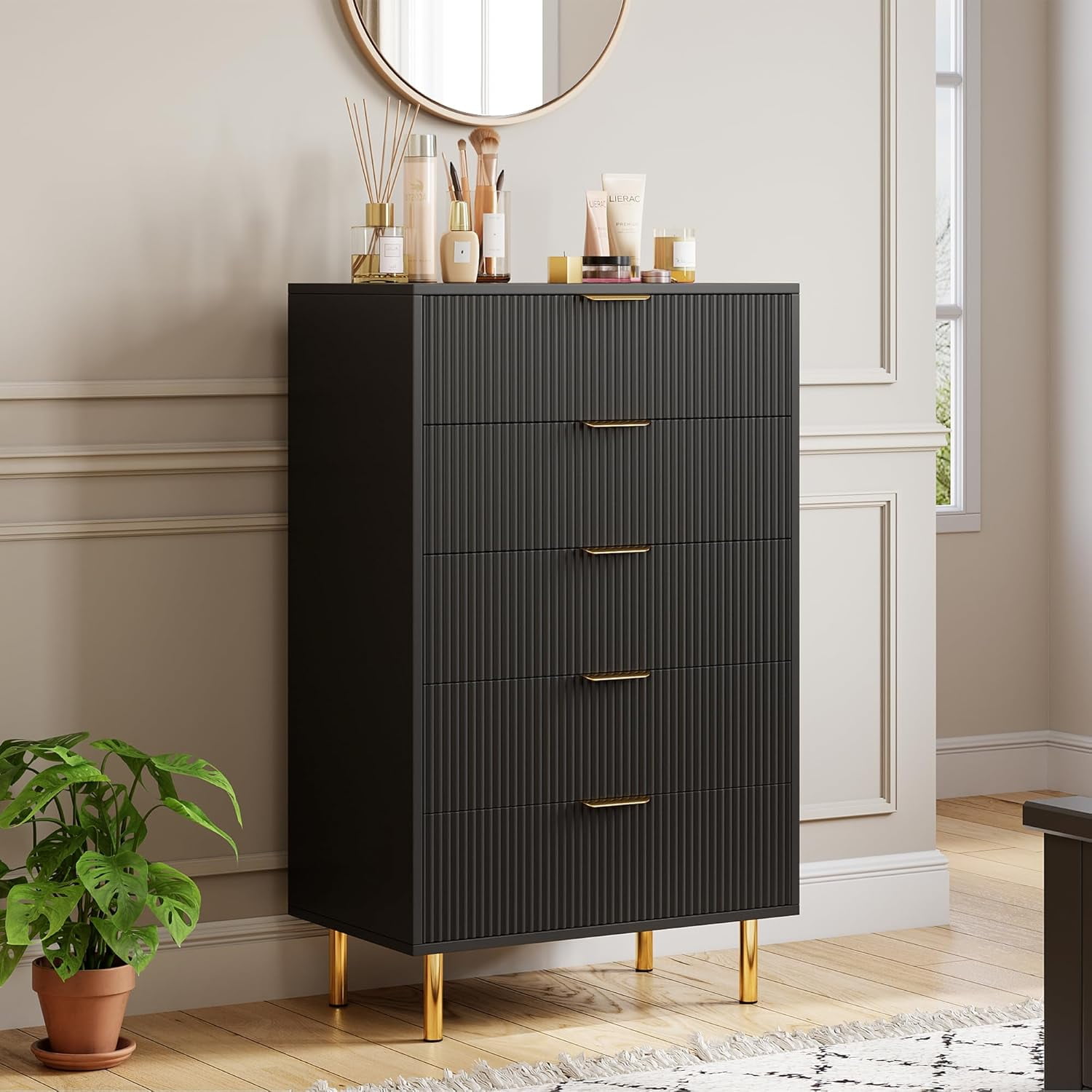M optimized Modern 5 Drawer Dresser for Bedroom with Gold Handle and ...