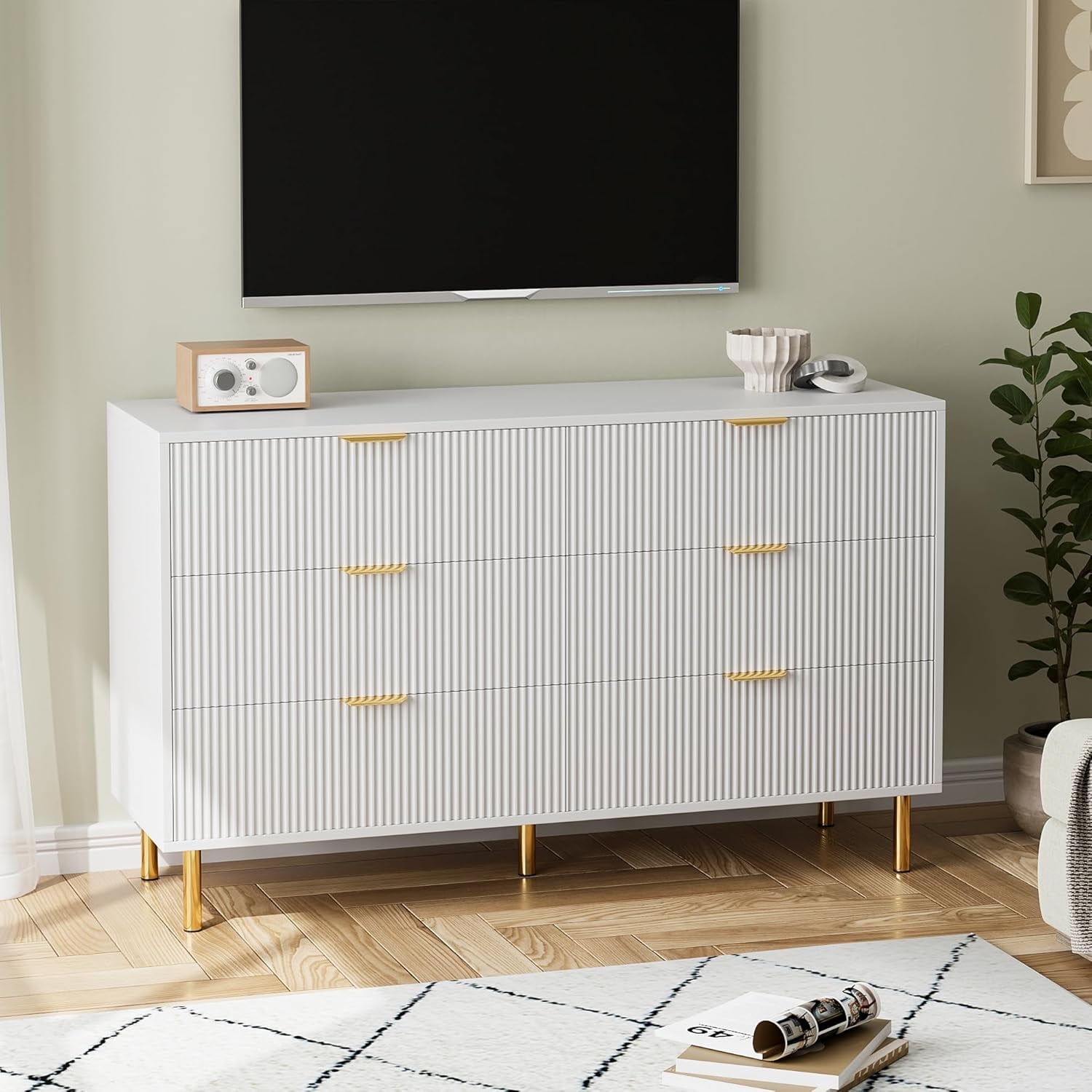 M optimized Modern 6 Drawer Dresser for Bedroom with Gold Handle and ...