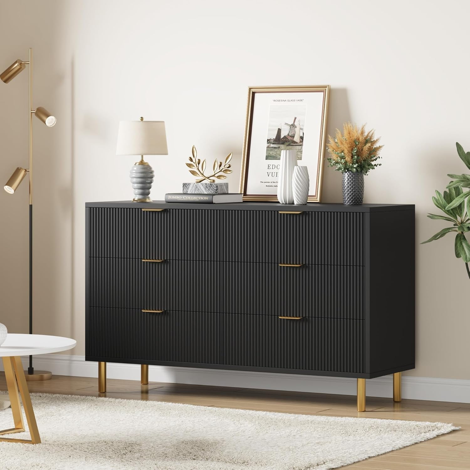 M optimized Modern 6 Drawers Dresser for Bedroom with Gold Handle and ...