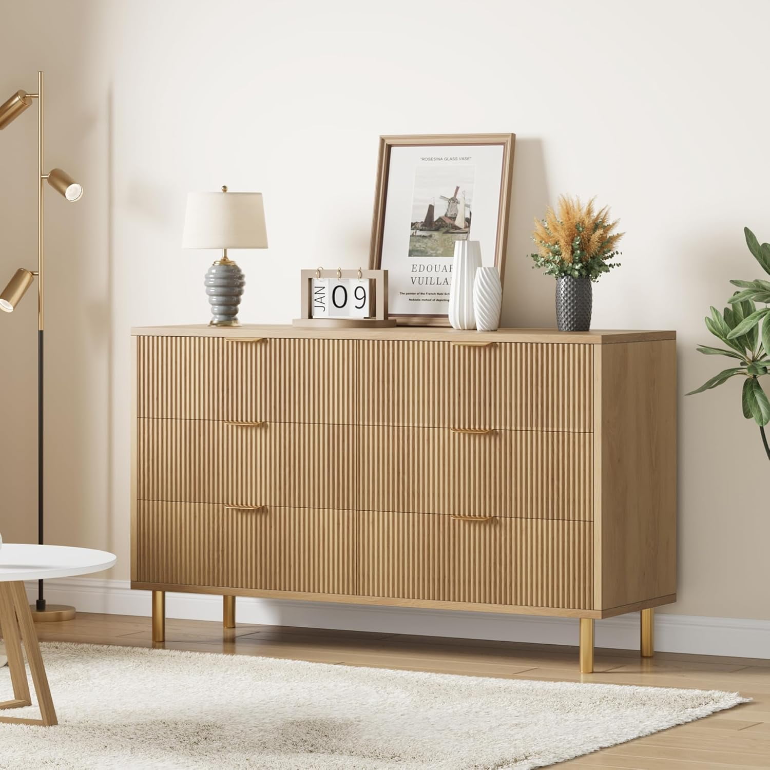 M optimized Modern 6 Drawers Dresser for Bedroom with Gold Handle and ...