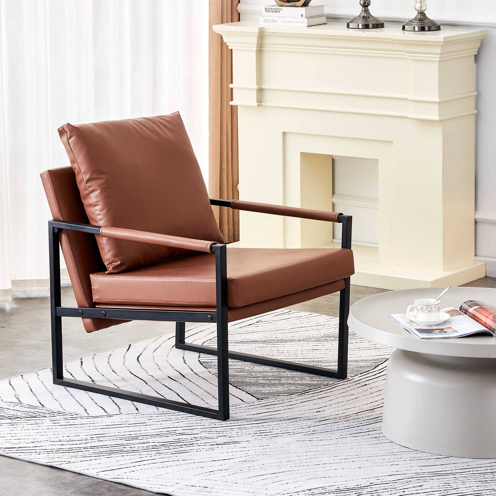 M optimized Modern Armchair, Mid-Century Leather Accent Chair with ...