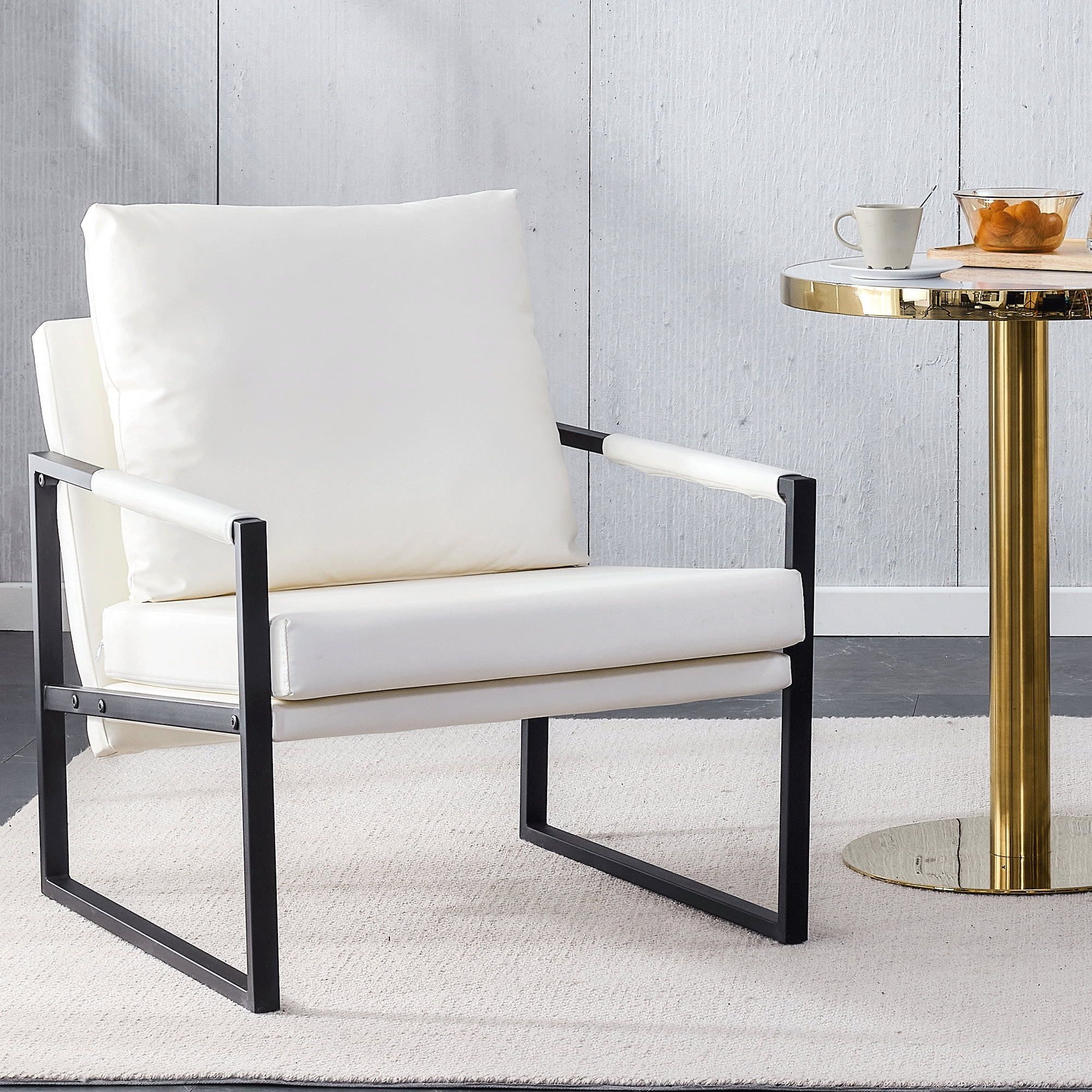 M optimized Modern Armchair, Mid-Century Leather Accent Chair with ...