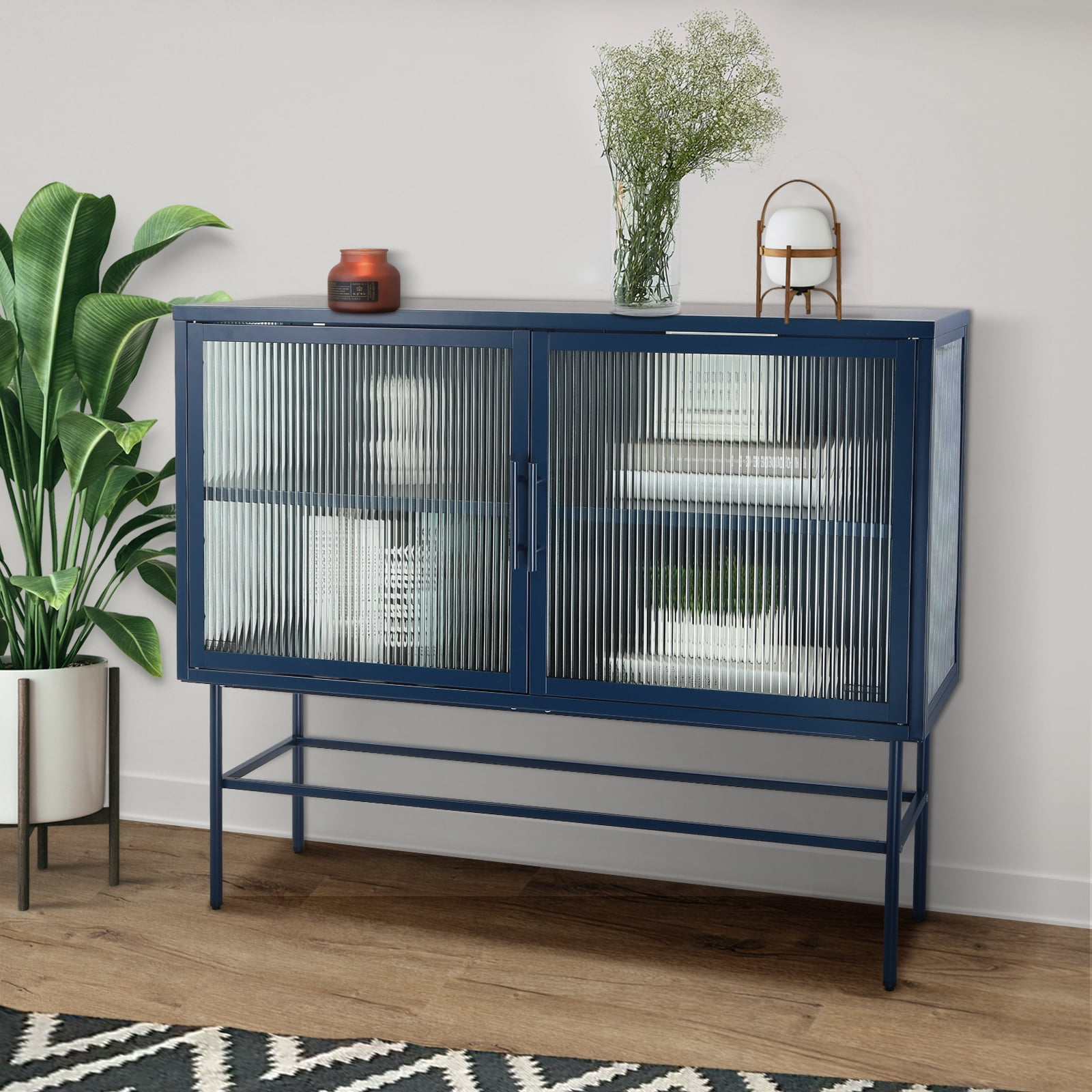 M optimized Modern Console Table with 2 Fluted Glass Door Sideboard ...