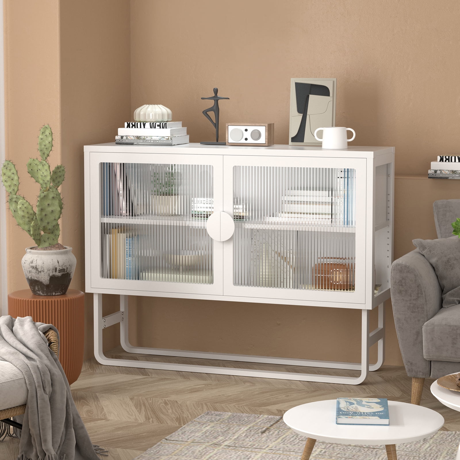 M optimized Modern Sideboard Buffet Cabinet Tempered Glass Kitchen ...