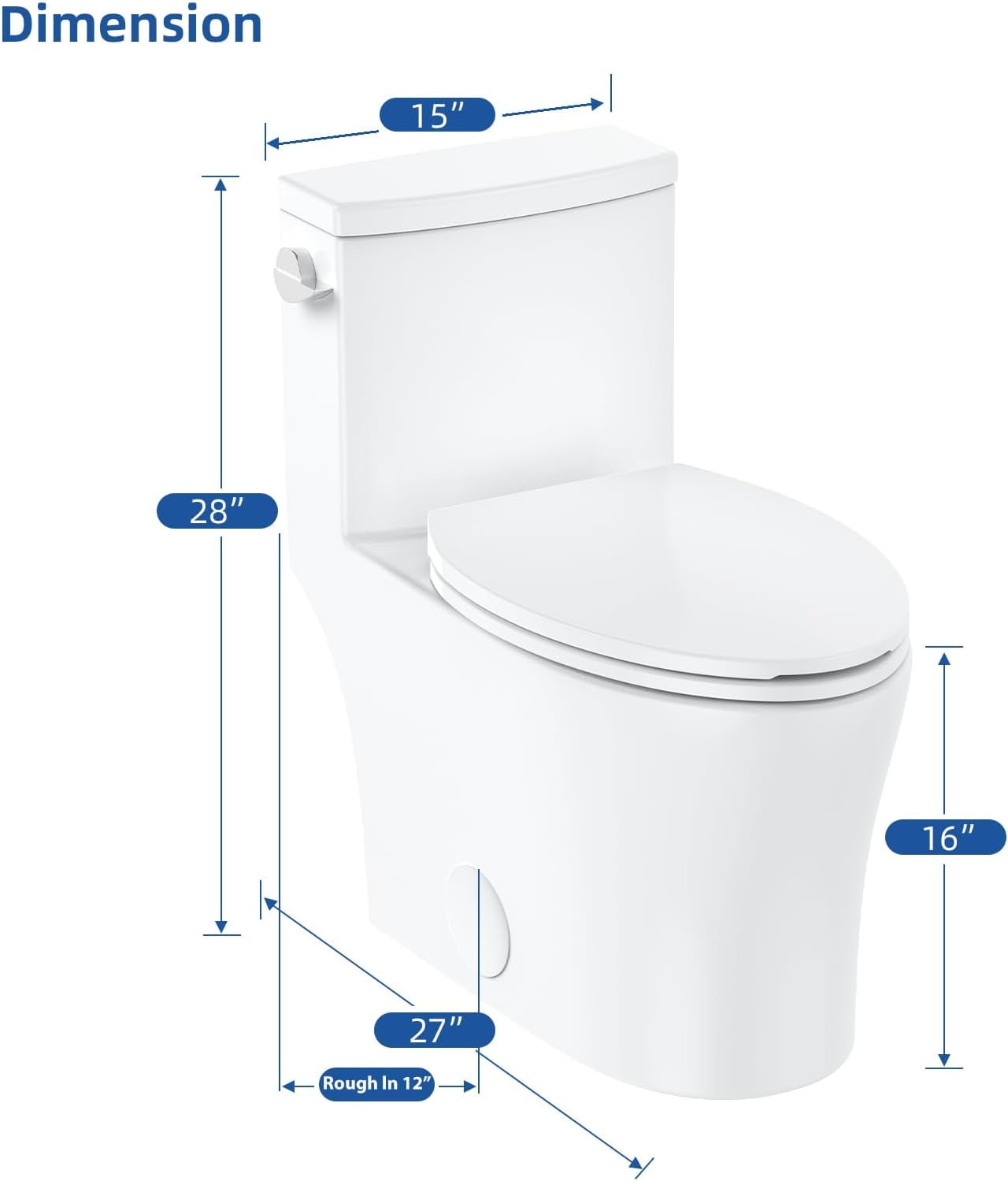 M optimized One-Piece Elongated Siphonic Flush Toilet With Soft Close ...