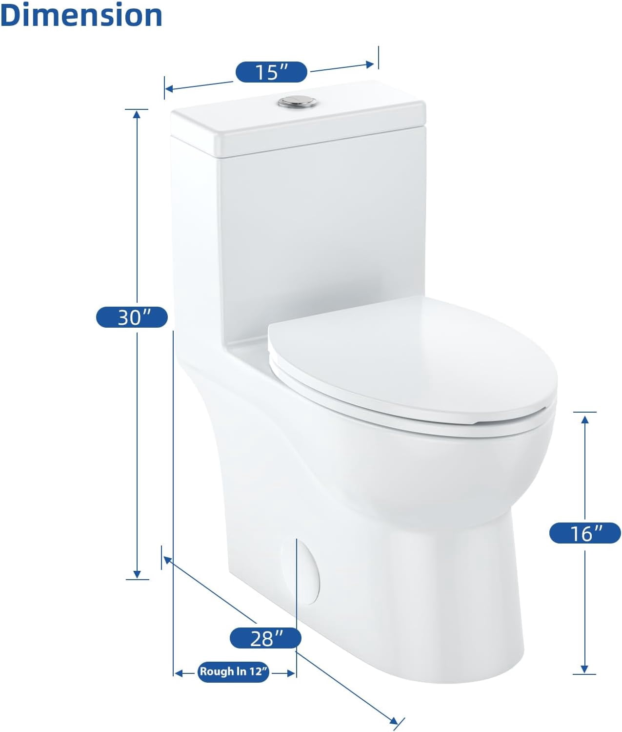 M optimized One-Piece Elongated Siphonic Flush Toilet With Soft Close ...