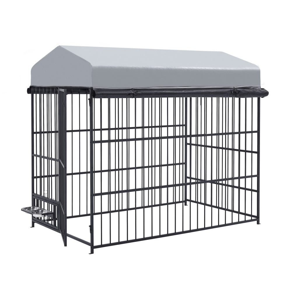 M optimized Outdoor Large Dog Kennel with 2 Bowls, Metal Dog Cage with ...