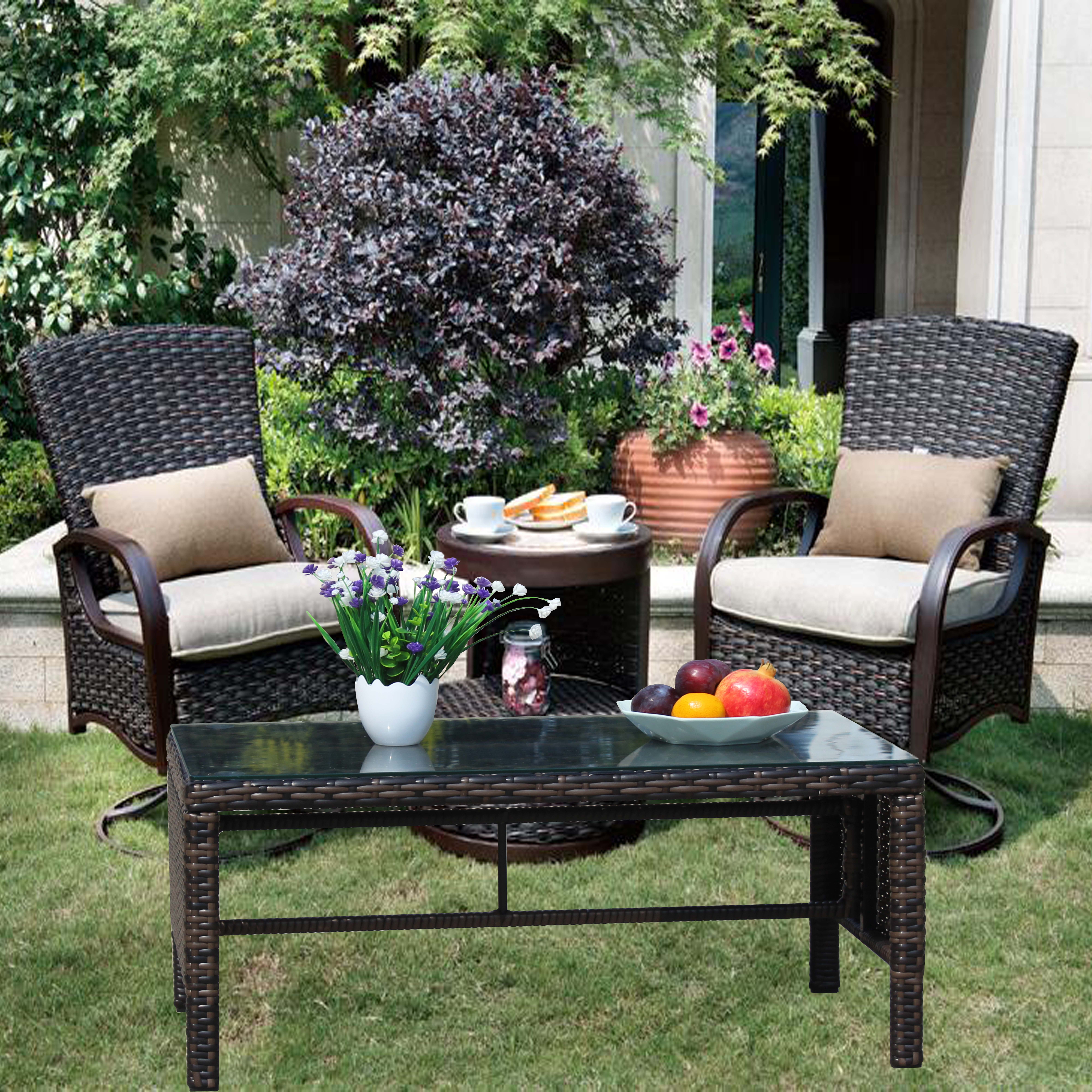 M optimized Outdoor Rattan Coffee Table Tea Table with Tempered Glass ...