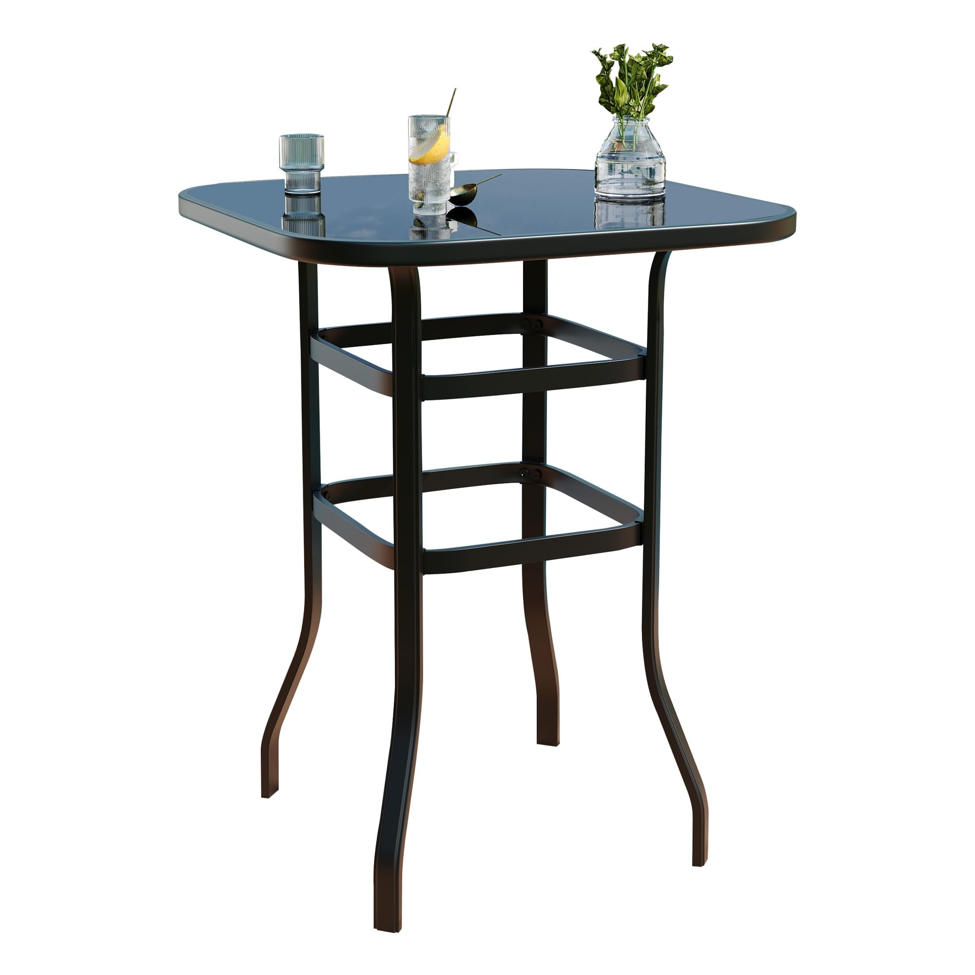 M optimized Patio Bar Height Table, Outdoor Metal Frame Bar Table with ...
