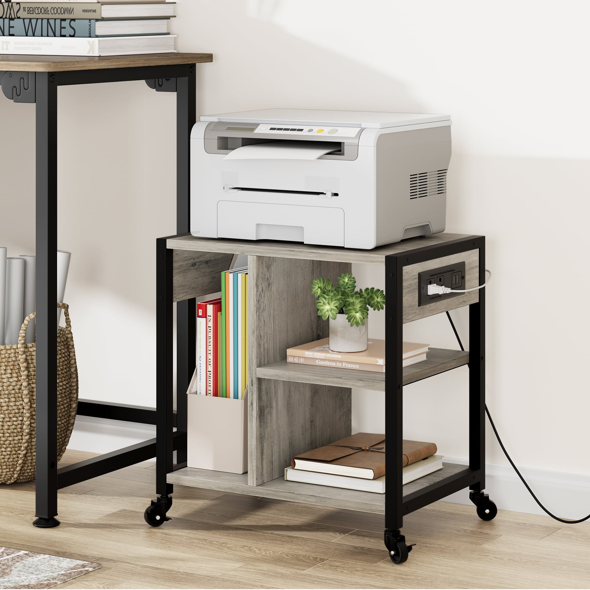 M optimized Printer Stand with Charging Station, Home Office Desktop ...