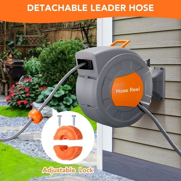 Vipuse Retractable Garden Hose Reel, 1/2 Inch x 100 ft Wall Mounted Garden Hose Reel, with 10 ...