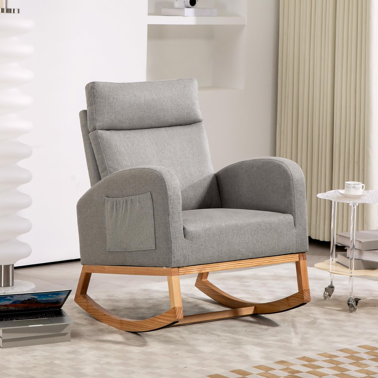 M optimized Rocking Chair Nursery Rocking Armchair Upholstered Tall ...