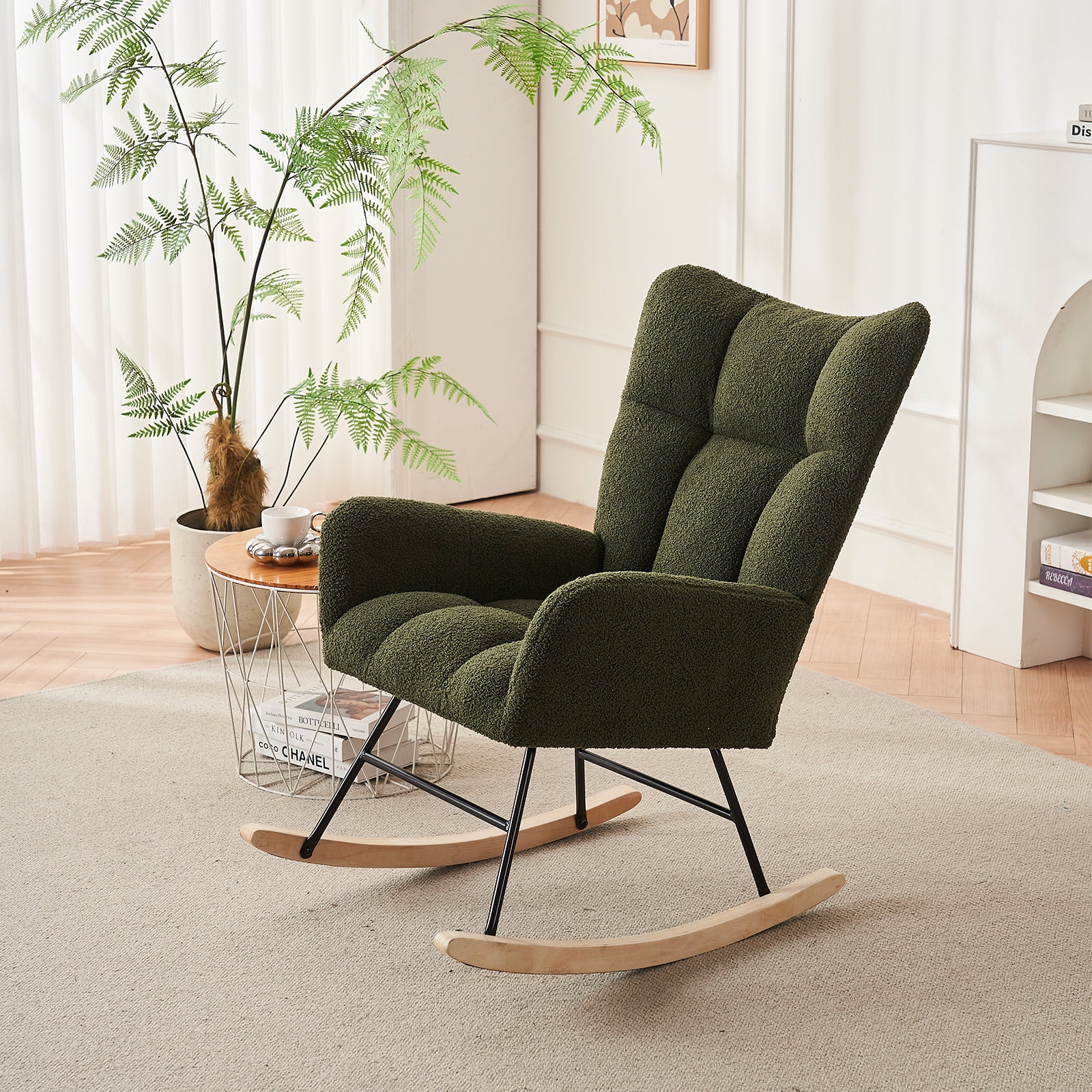 M optimized Rocking Chair Sherpa Nursery Chair with Wood Metal Legs ...