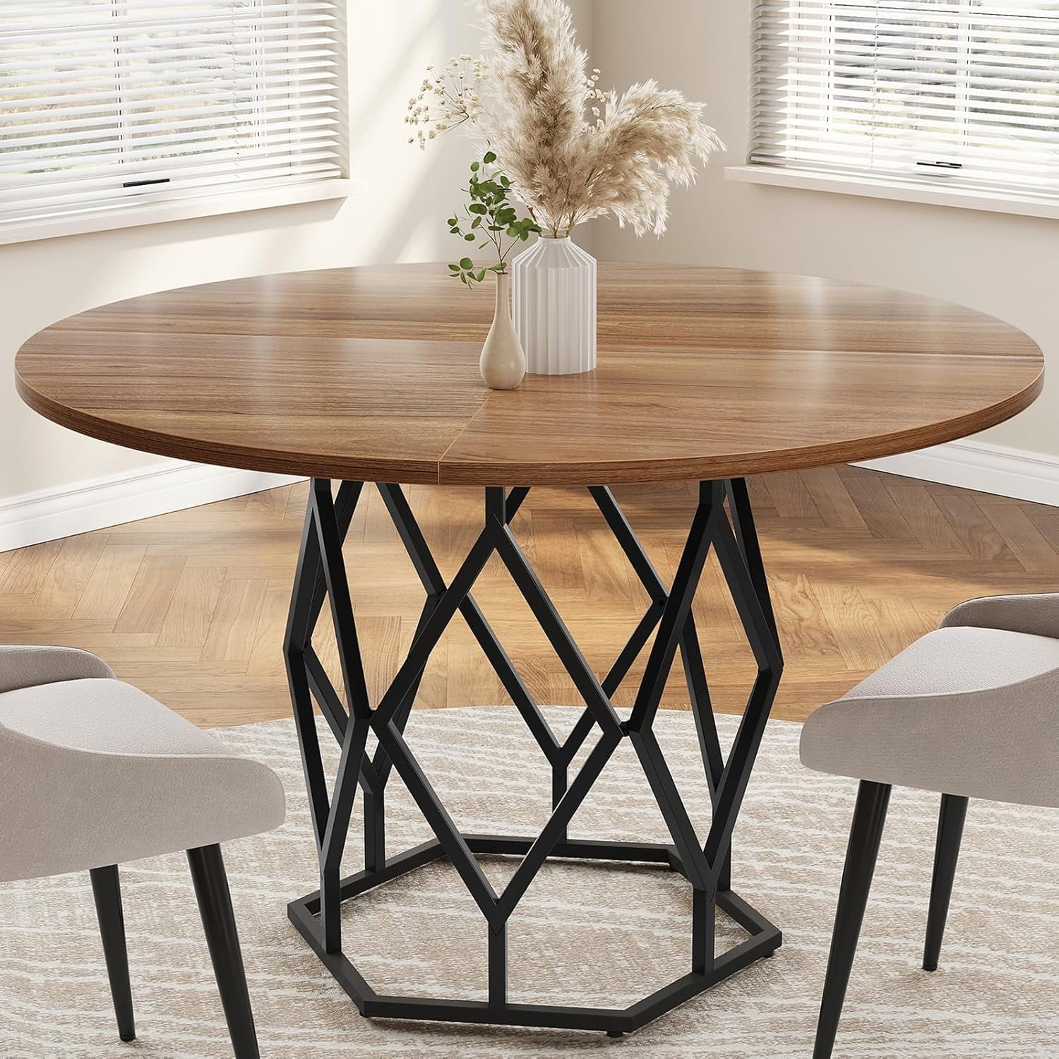 M optimized Round Dining Table for 4-6 People, 47" Farmhouse Kitchen ...