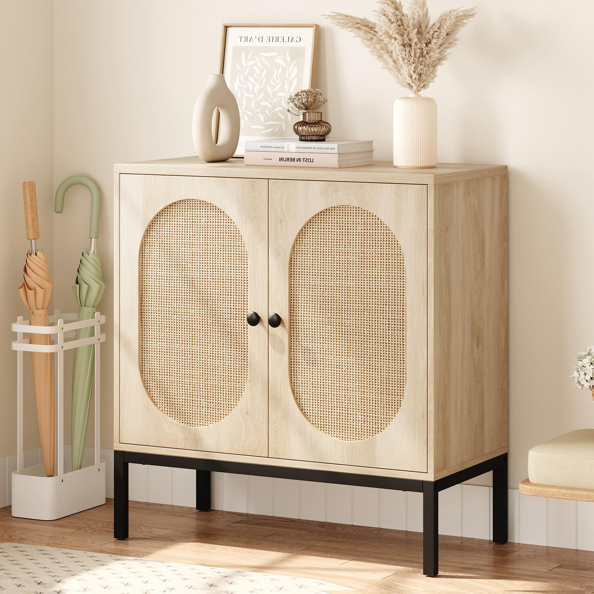 M optimized Sideboard Buffet Cabinet with Rattan/Glass Door, Wood ...