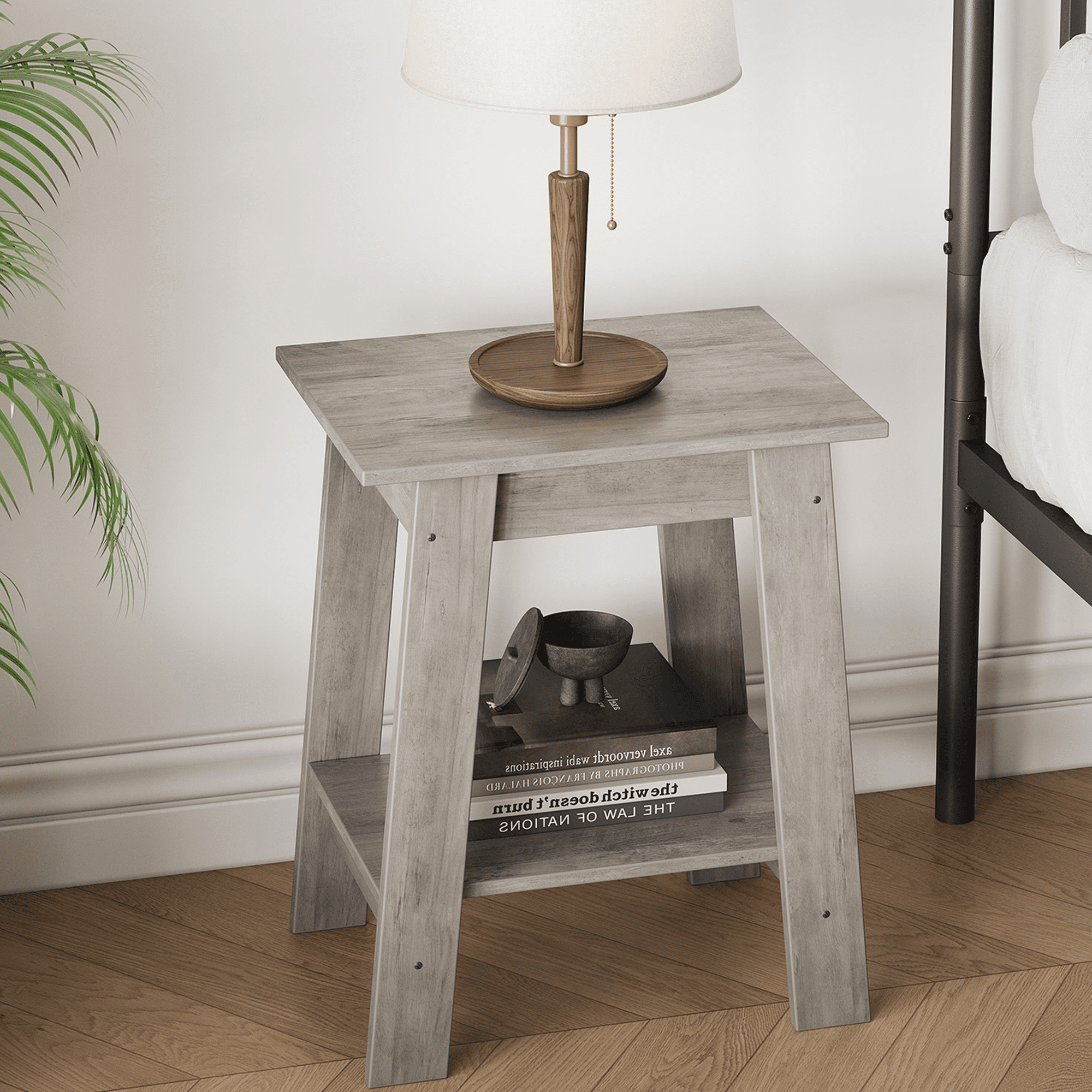 M optimized Small Wood Side Table with Shelf, Modern End Tables for ...