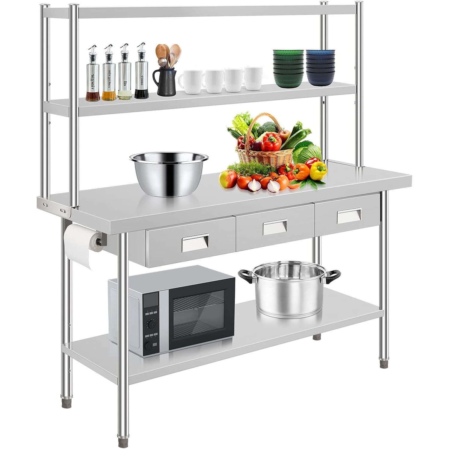M optimized Stainless Steel Table with 3 Drawers, Heavy Duty Commercial ...