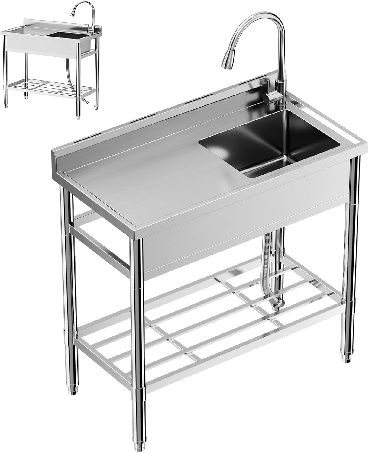 M optimized Stainless Steel Utility Sink Freestanding Single Bowl ...