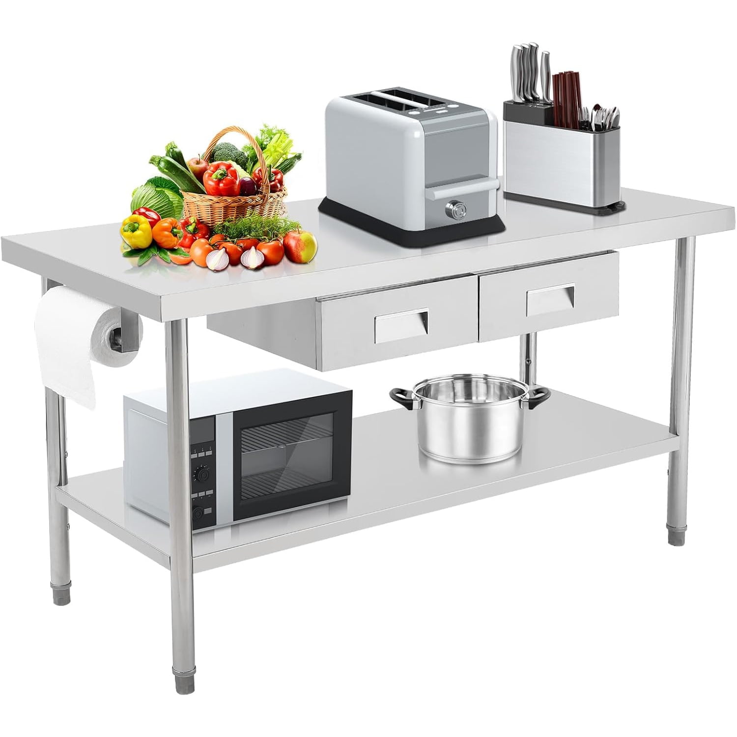 M optimized Stainless Steel Workbench with Drawers, Paper Towel Holder ...