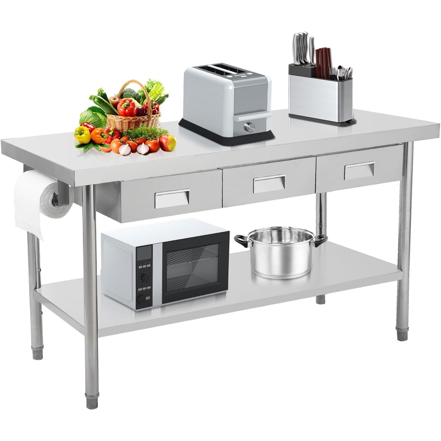 M optimized Stainless Steel Workbench with Drawers, Paper Towel Holder ...
