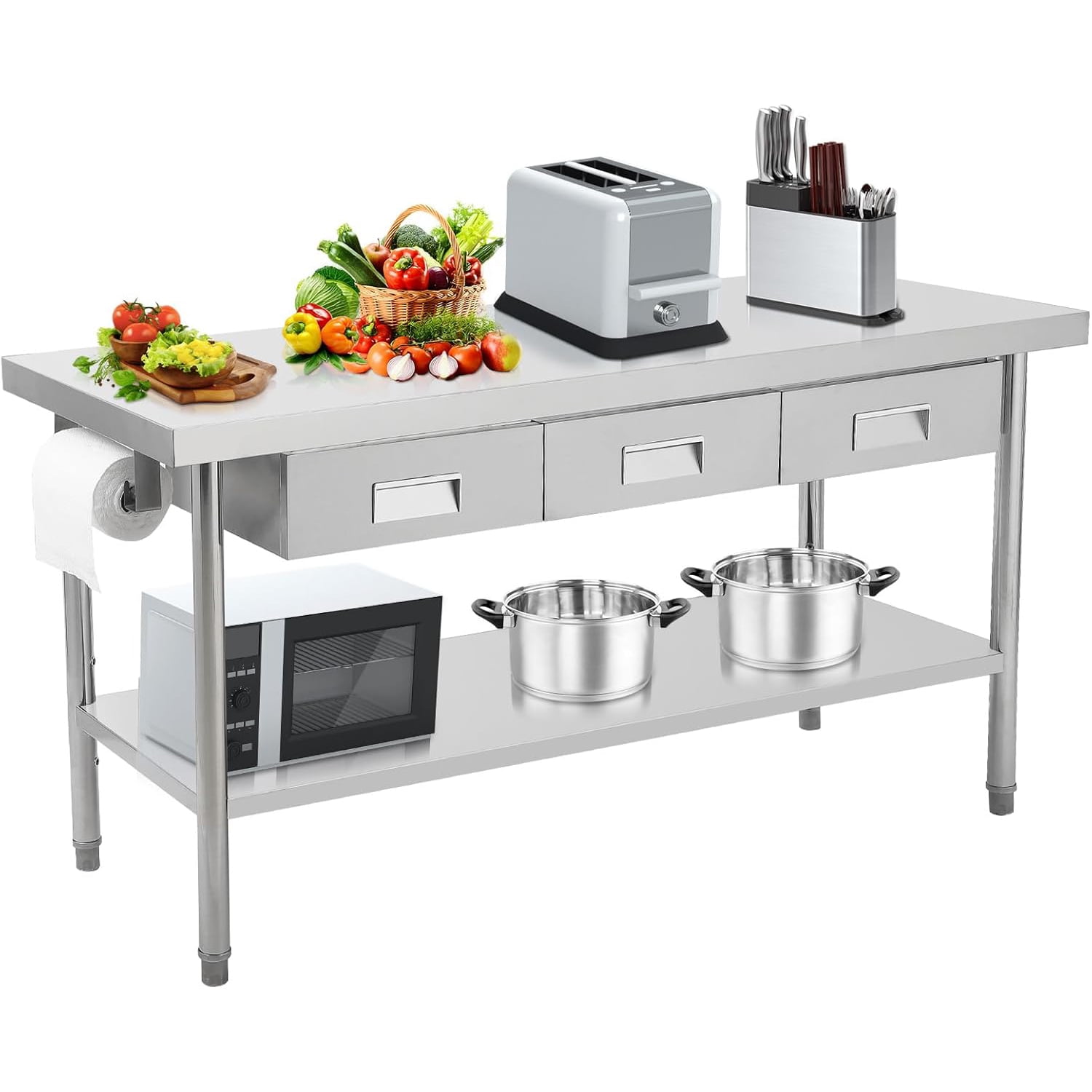 M optimized Stainless Steel Workbench with Drawers, Paper Towel Holder ...