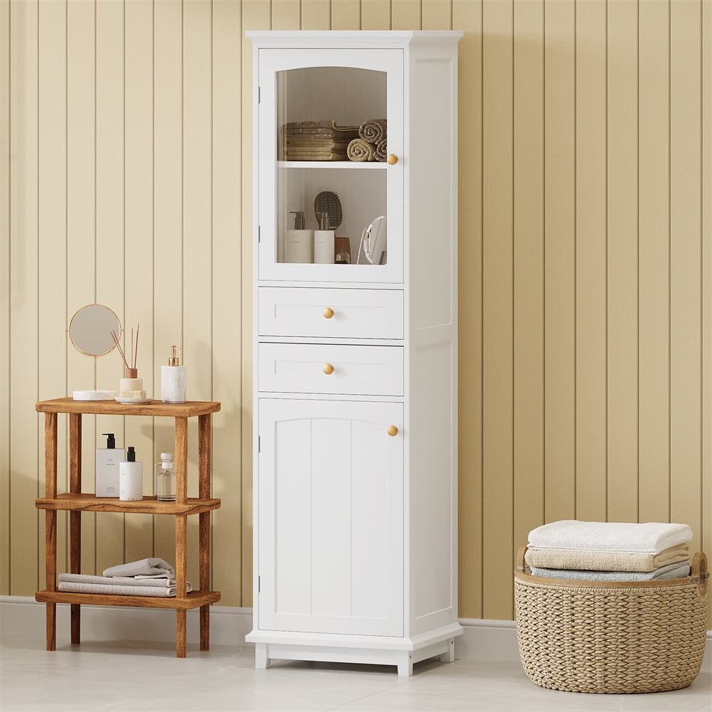 M optimized Tall Storage Cabinet, Modern Cabinet with Glass Door, Freestanding Floor Cabinet ...