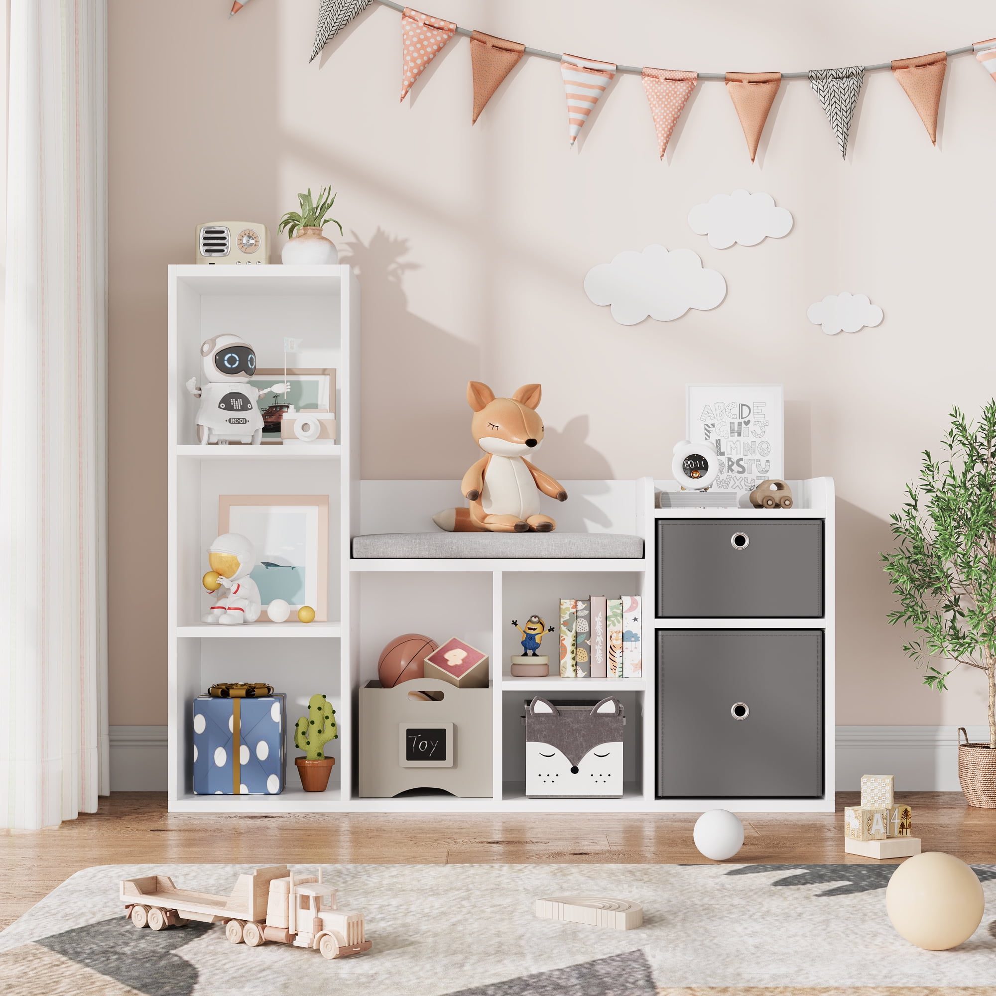 M optimized Toy Storage Organizer with Reading Nook 44.1in Width Kids ...