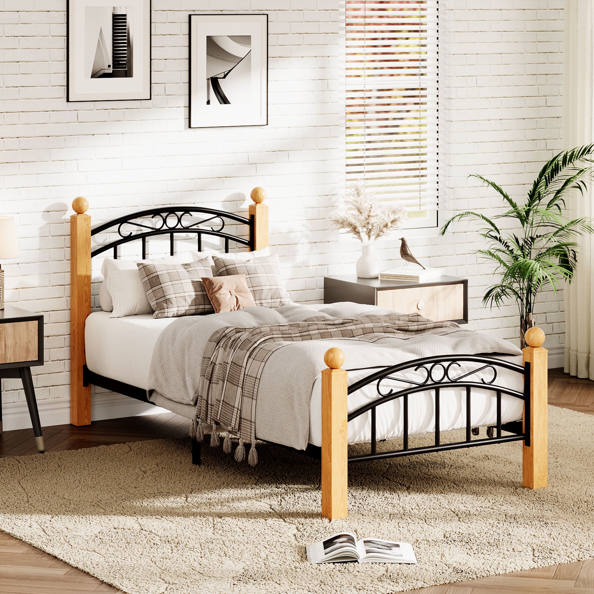 M optimized Twin Bed Frame with Headboard and Footboard, Metal Platform ...