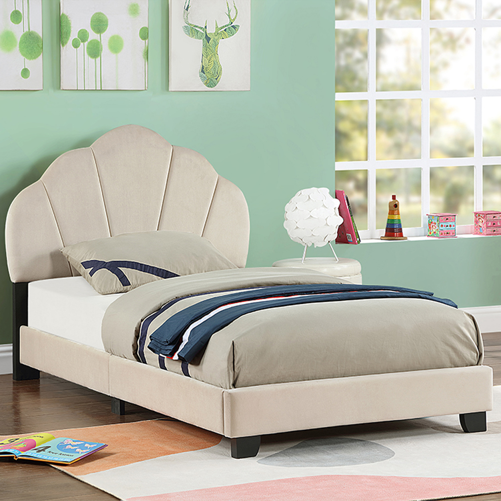 M optimized Twin Bed Frame with Upholstered Headboard Wooden Cute ...