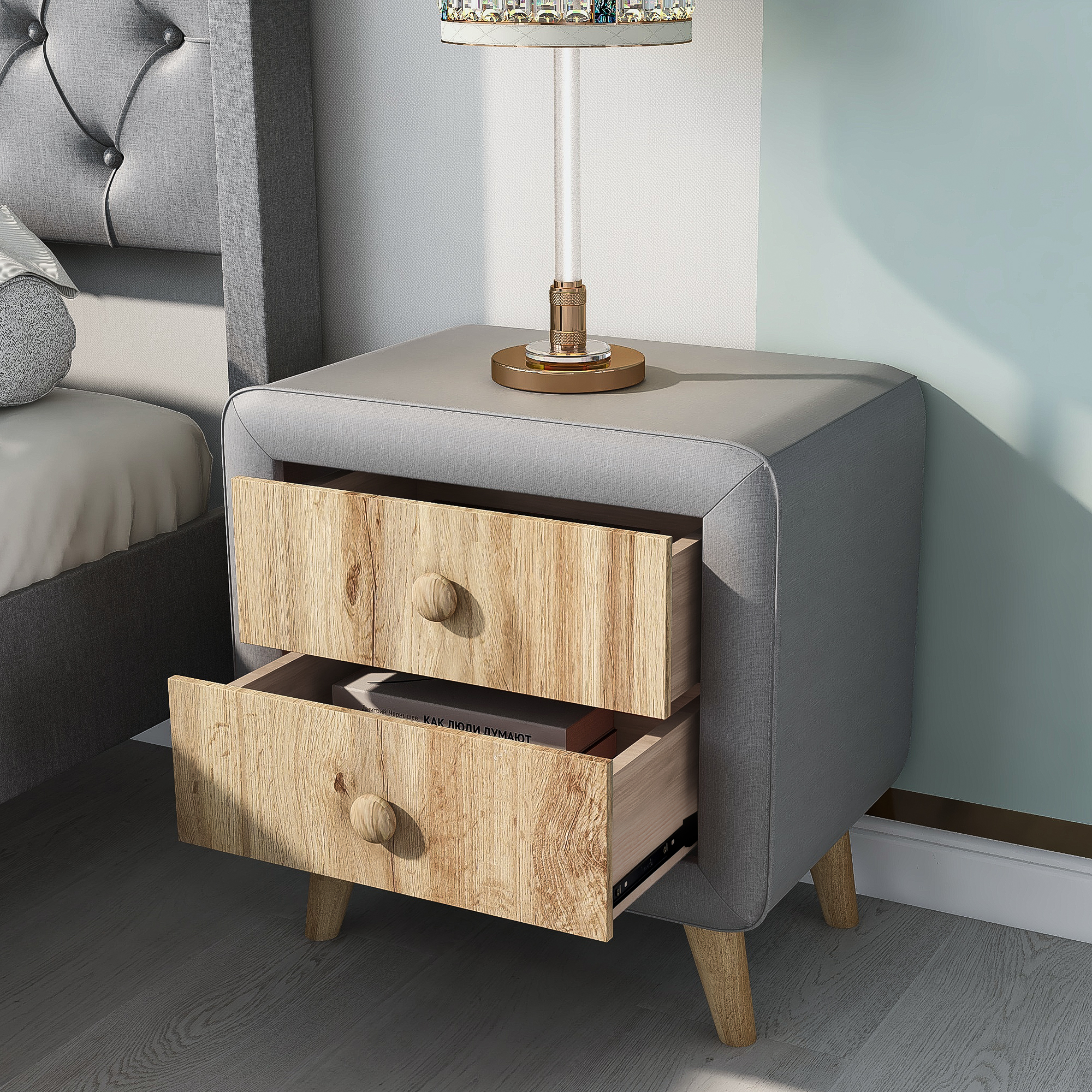 M optimized Upholstered Wooden Nightstand with 2 Drawers Night Stand ...
