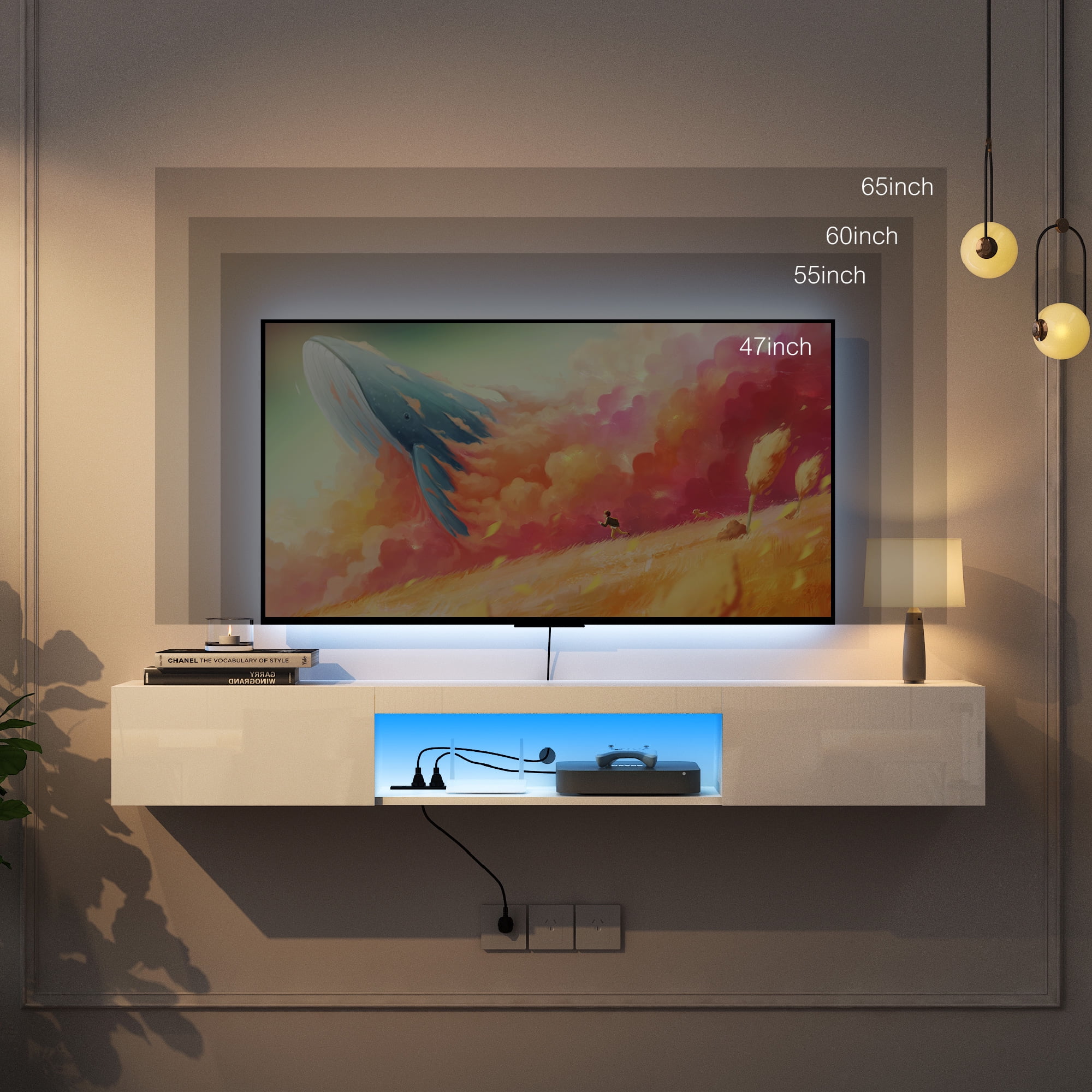 M optimized Wall Mounted Floating TV Stand with Remote Control Cable ...