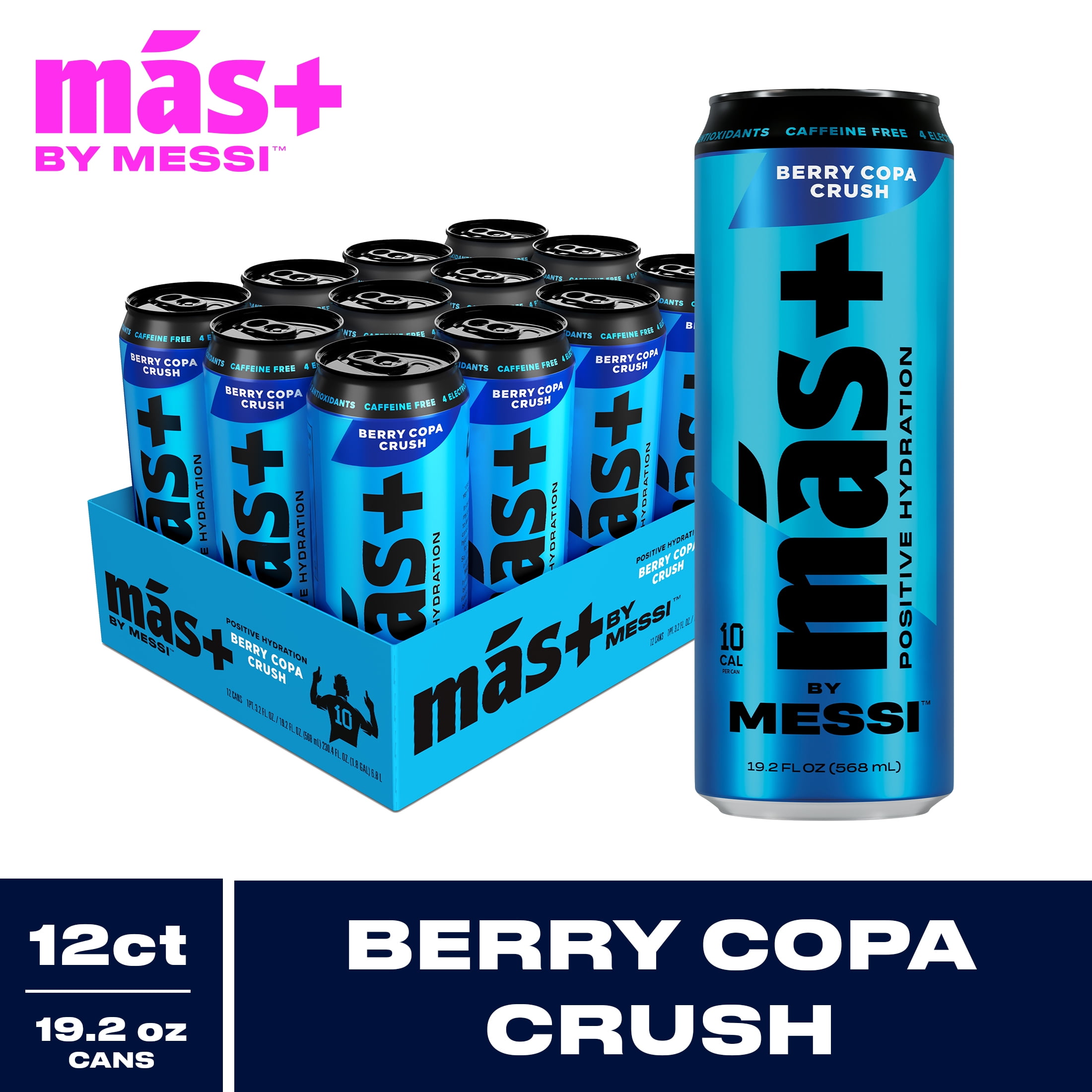 Mas+ by Messi Hydration Sports Drink Berry Copa Crush, 19.2oz Can, 12 ...