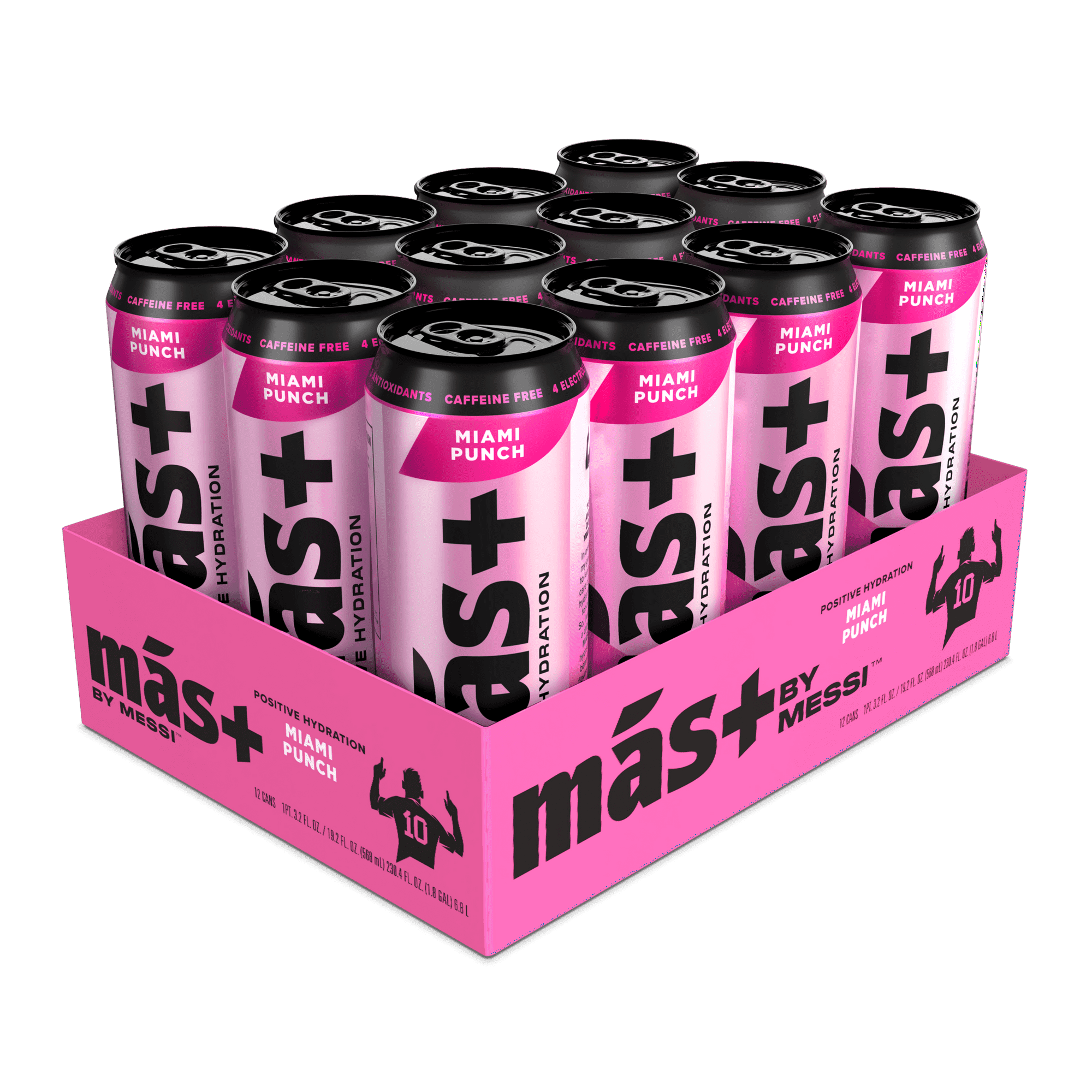 Más+ by Messi Hydration Sports Drink Miami Punch, (2 Pack of 12 19.2oz ...