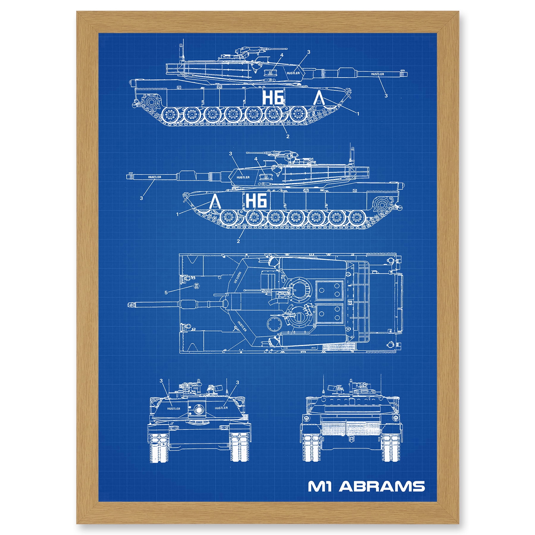 M1 Abrams American Main Battle Tank Blueprint Plan Artwork Framed Wall ...