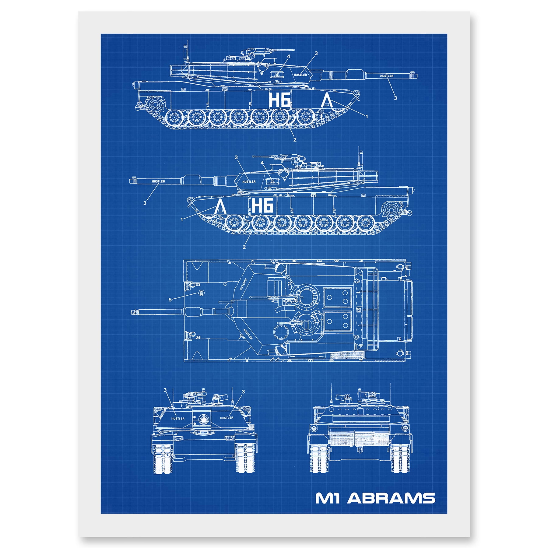 M1 Abrams American Main Battle Tank Blueprint Plan Artwork Framed Wall ...