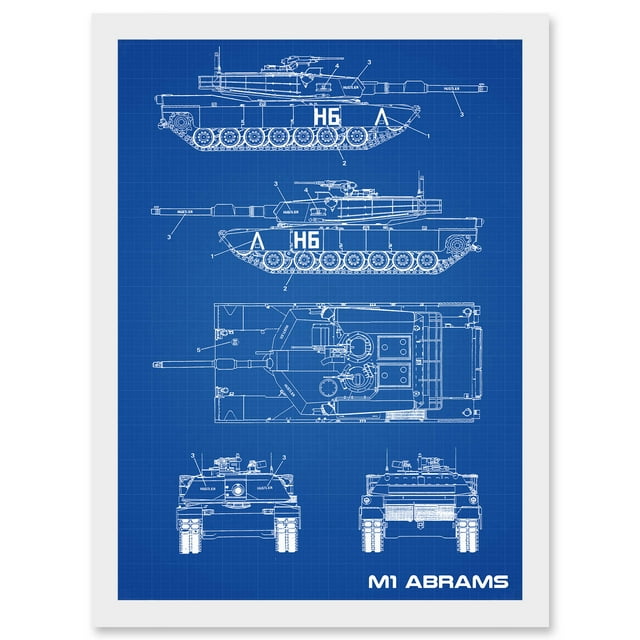 M1 Abrams American Main Battle Tank Blueprint Plan Artwork Framed Wall ...