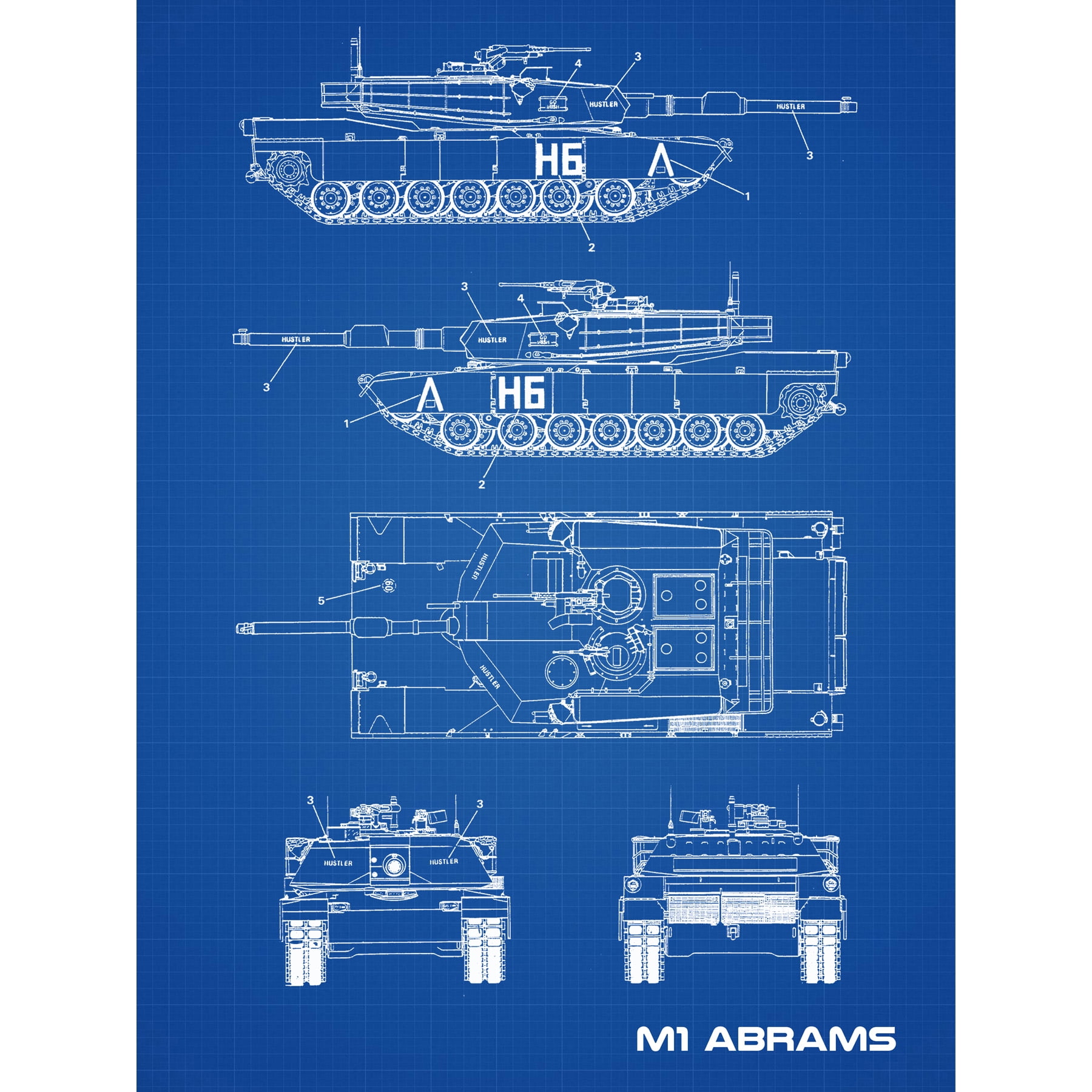 M1 Abrams American Main Battle Tank Blueprint Plan Extra Large XL Wall ...
