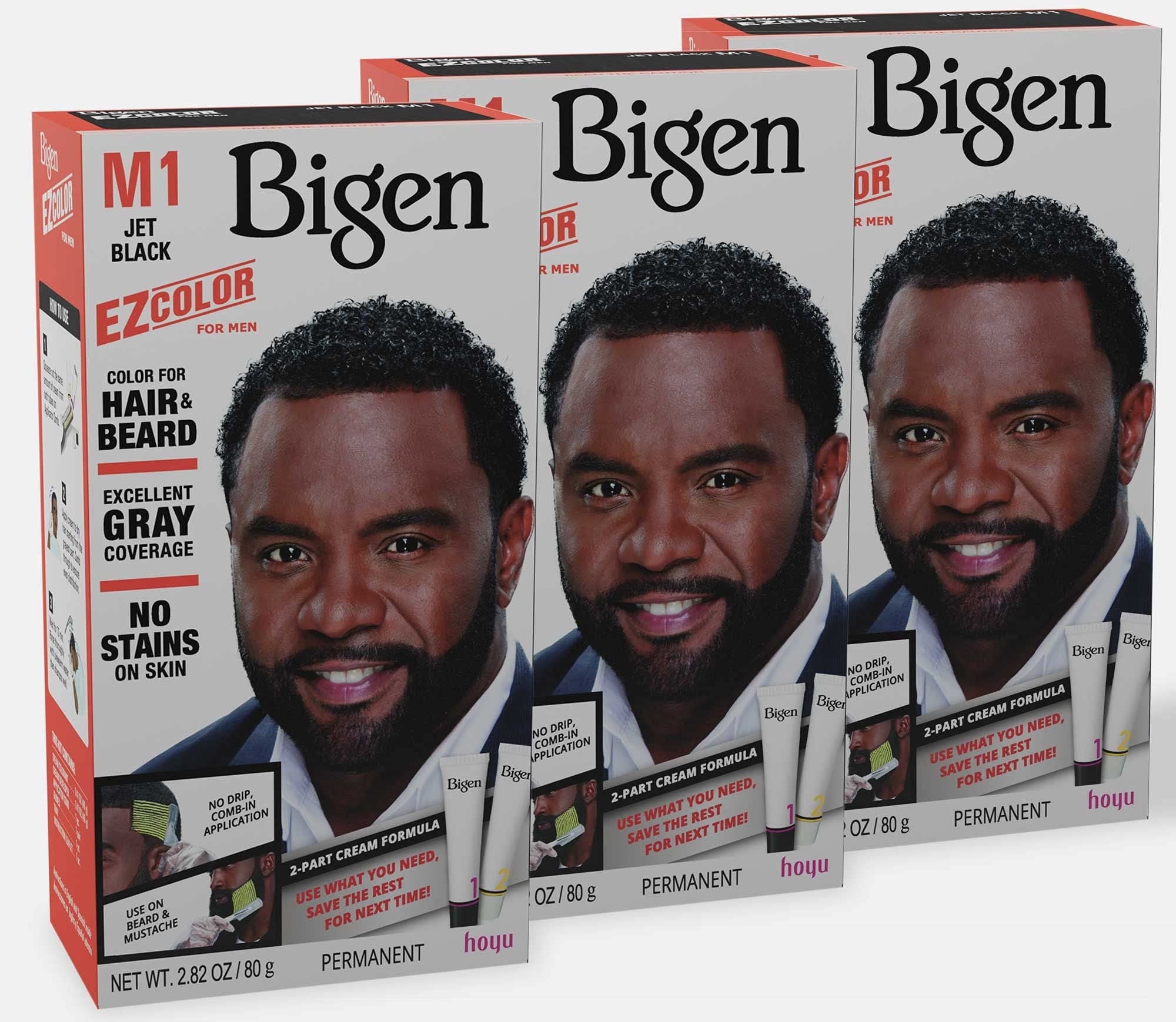 Bigen EZ Color for Men, Jet Black, 3 Pack, Permanent Gray Coverage in ...