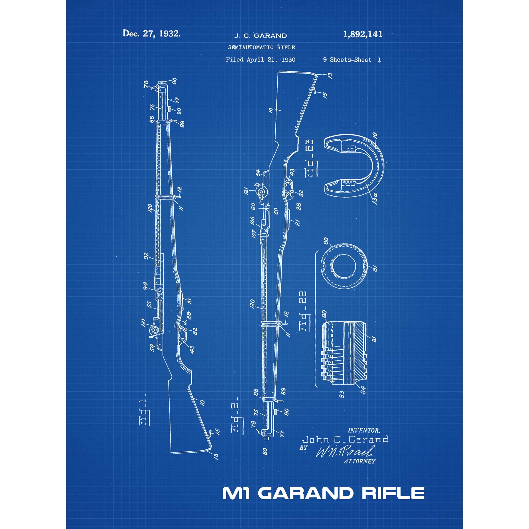 Artery8 M1 Garand Gun Blueprint Premium Art Print, Extra Large 24 x 32 ...