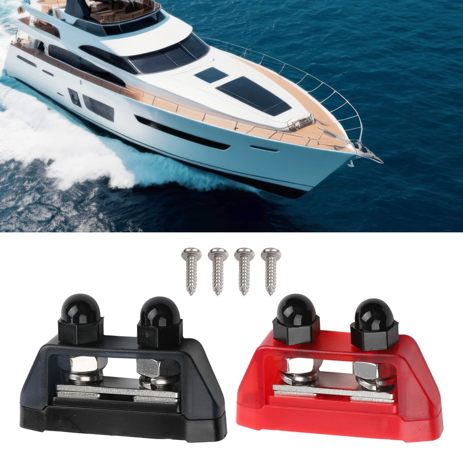 M10 2 pcs Dual Stud Bus Bar 12-48V Power Distribution Block Holder 100A ...