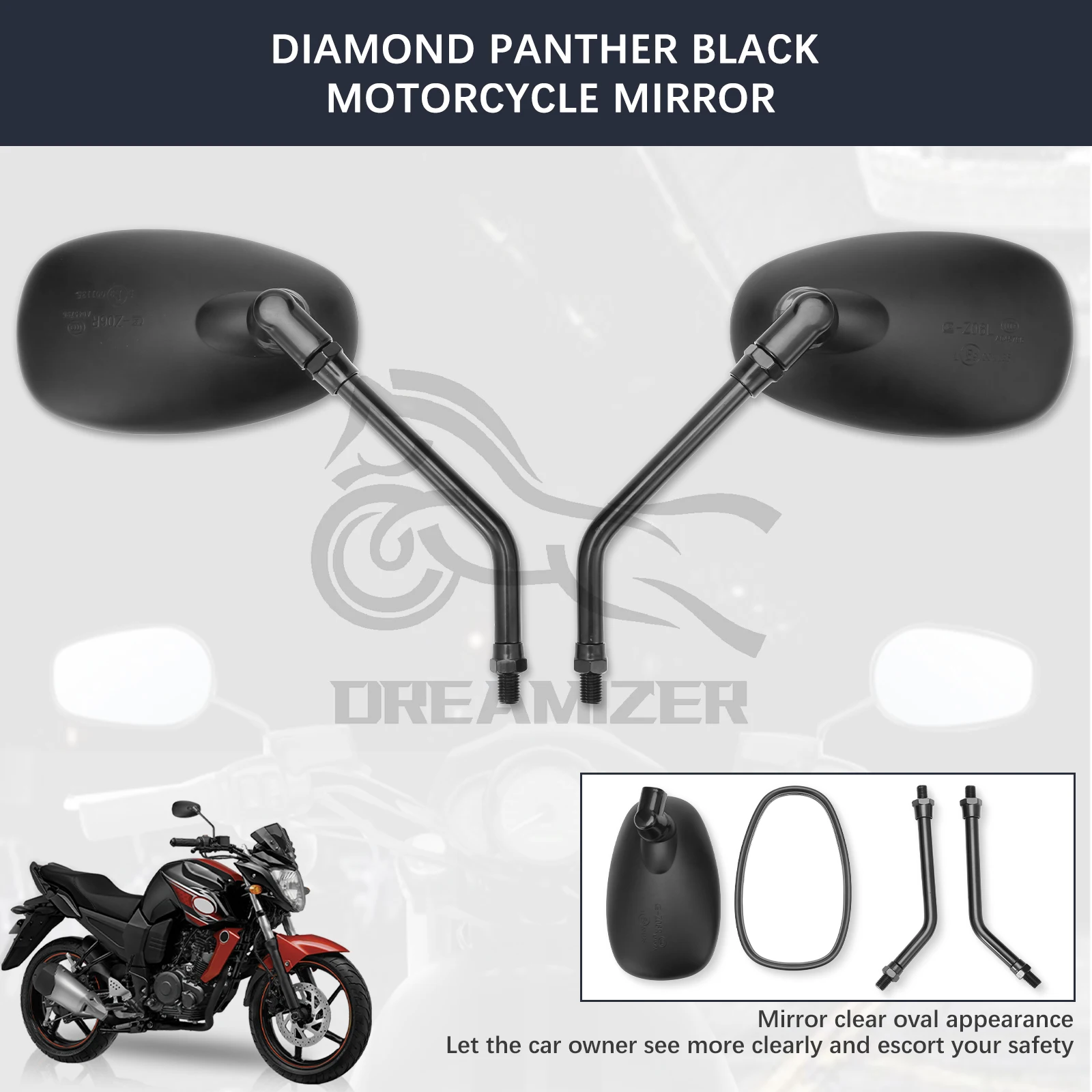 M10 Side View Mirrors Black - Universal Motorcycle Rear Mirror Parts ...
