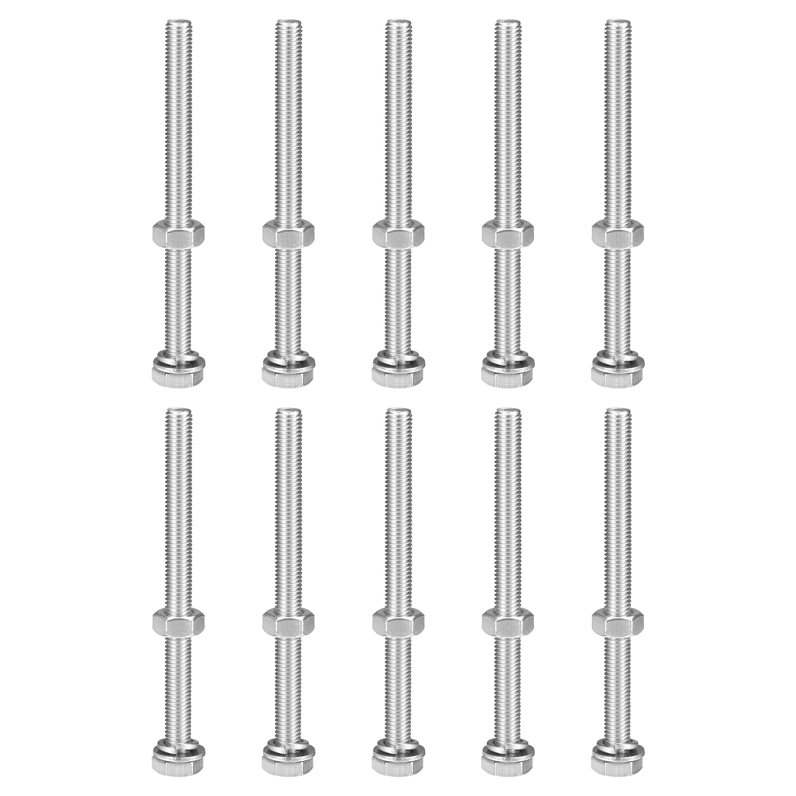 M10 x 140mm Hex Head Screws Bolts, Nuts, Flat & Lock Washers Kits, 304 ...