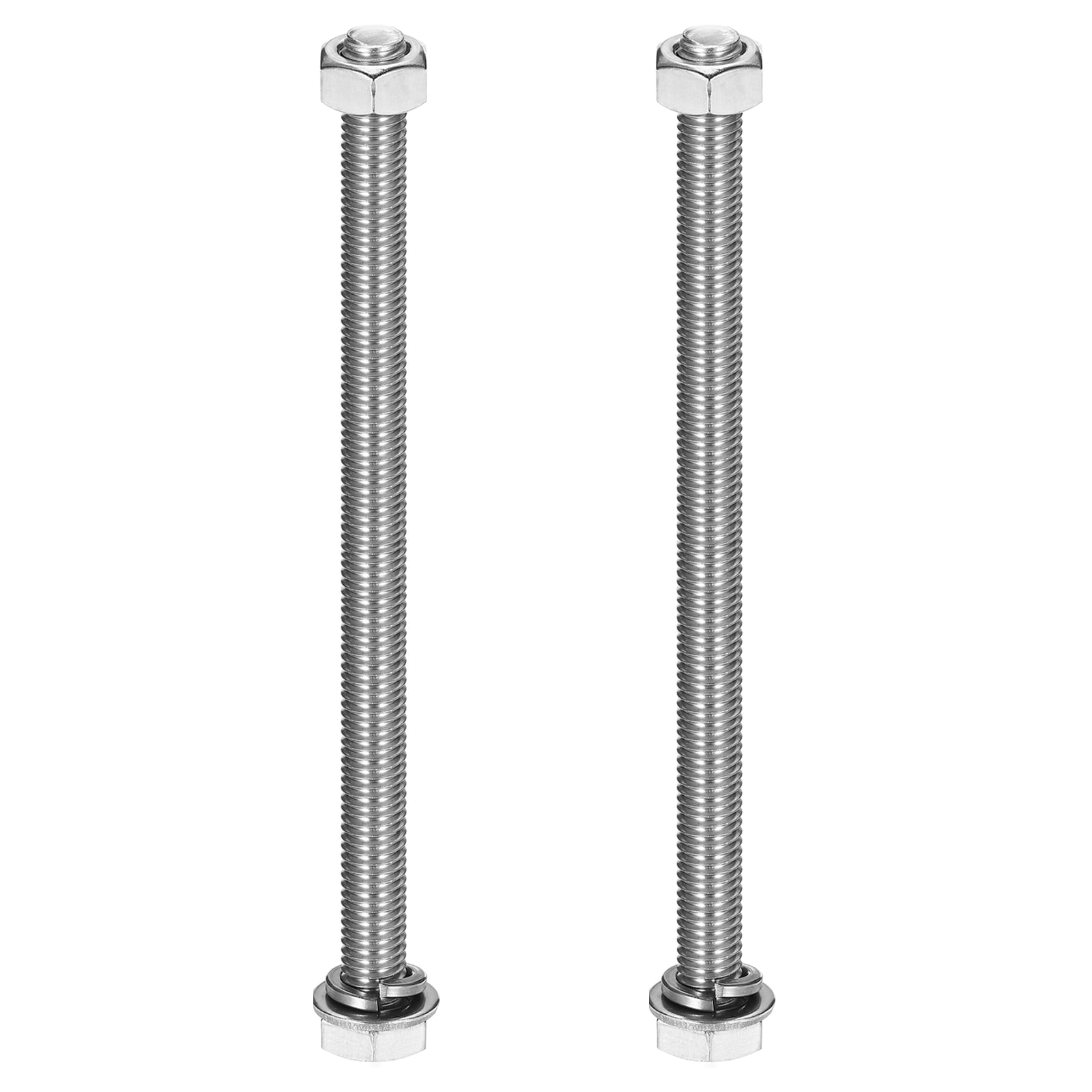 M10 x 180mm 304 Stainless Steel Hex Head Screws Bolts, Nuts, Flat ...