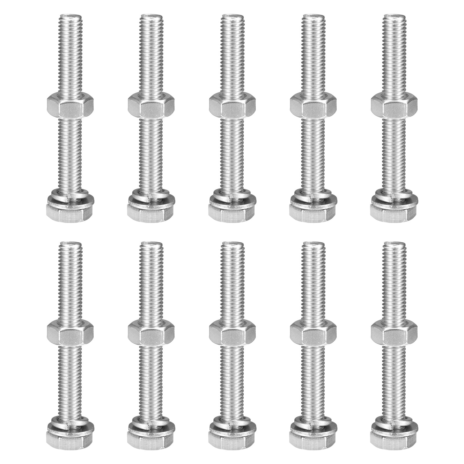 M10 x 90mm Hex Head Screws Bolts, Nuts, Flat & Lock Washers Kits, 304 Stainless Steel Fully ...