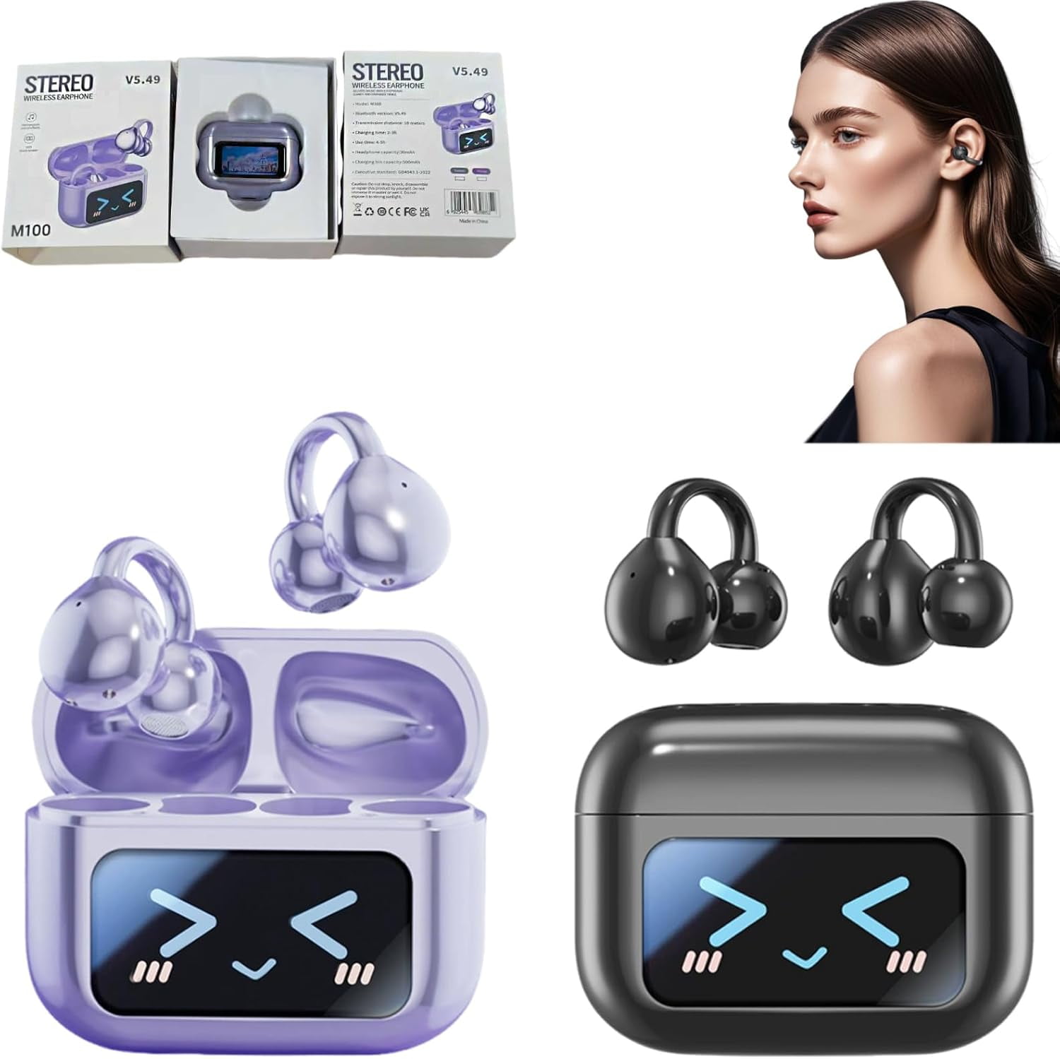 M100 Clip on Ear Headphones, Co2 Clip Earbuds, C02 Ear Headphones, Open ...