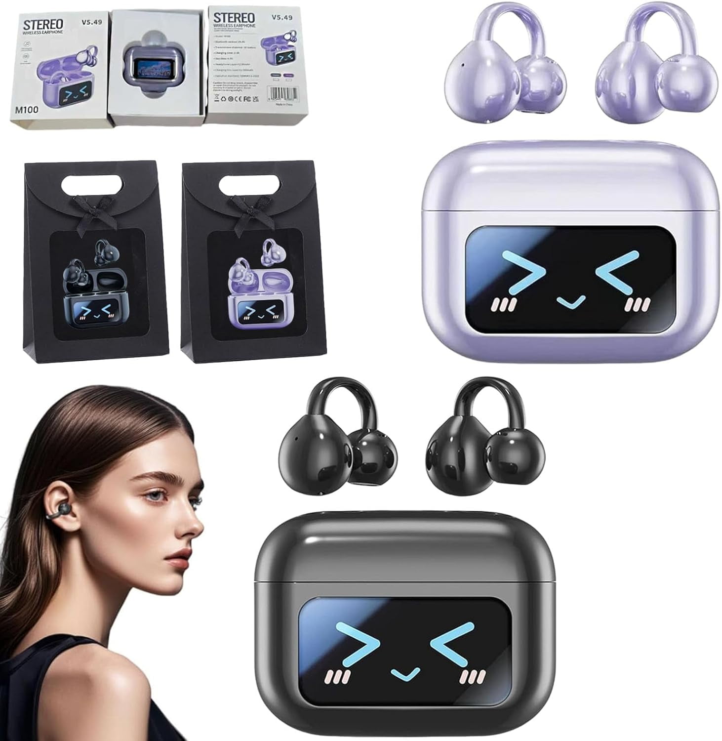 M100 Clip on Ear Headphones, Ear Clip Bluetooth Headphones, Ear Clip ...