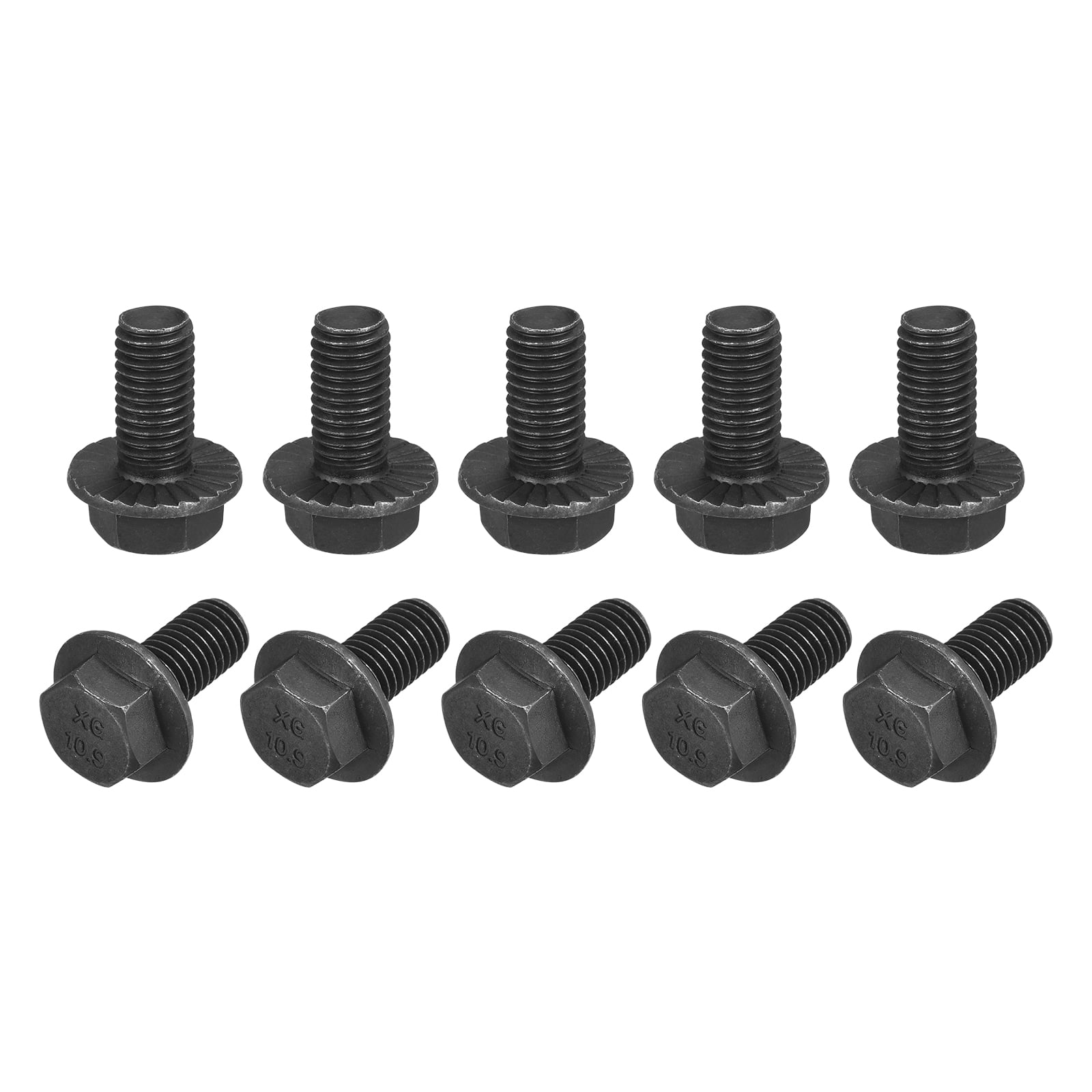 M10x20mm Hex Serrated Flange Bolts 10.9 Grade Carbon Steel Screws 10 ...