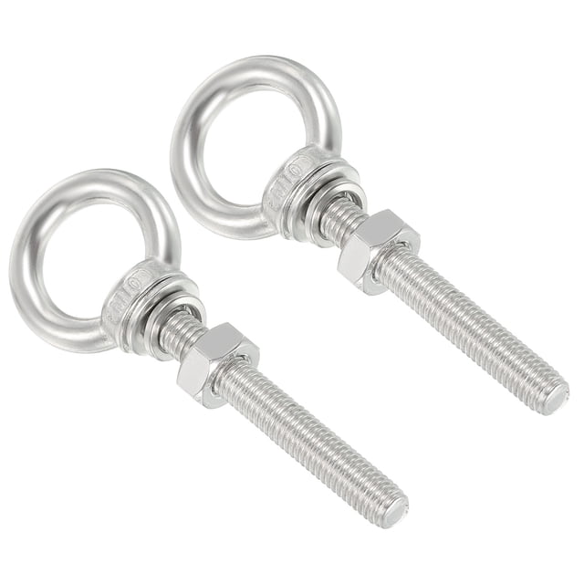 M10x70 3/8"x2.75" Stainless Steel Eye Bolts Threaded Screw Eyebolt Shoulder Ring with Nuts ...