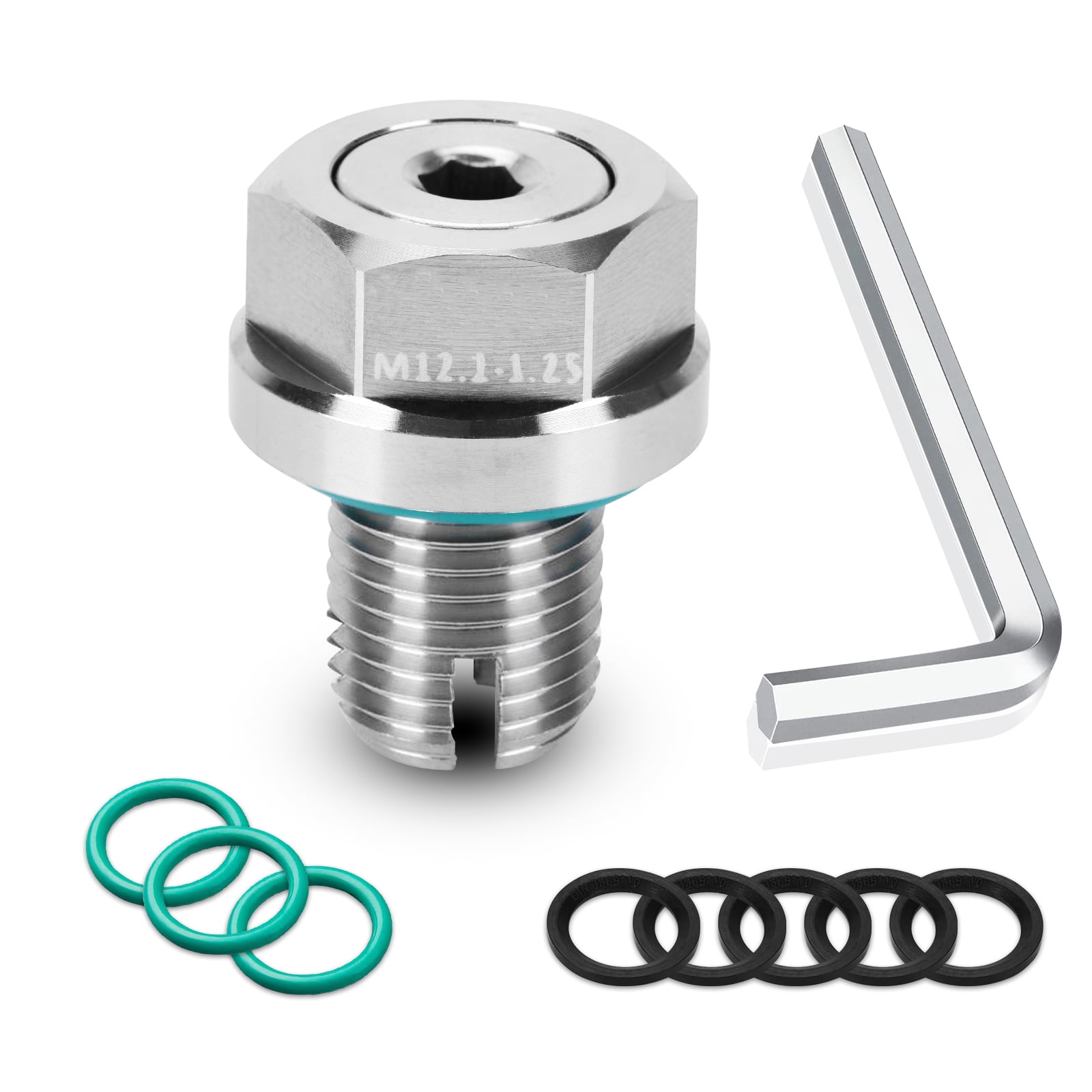 M12.1-1.25x 15mm Oil Drain Plug Oversize Piggyback, Stainless Steel Self Tapping Oil Pan Thread ...