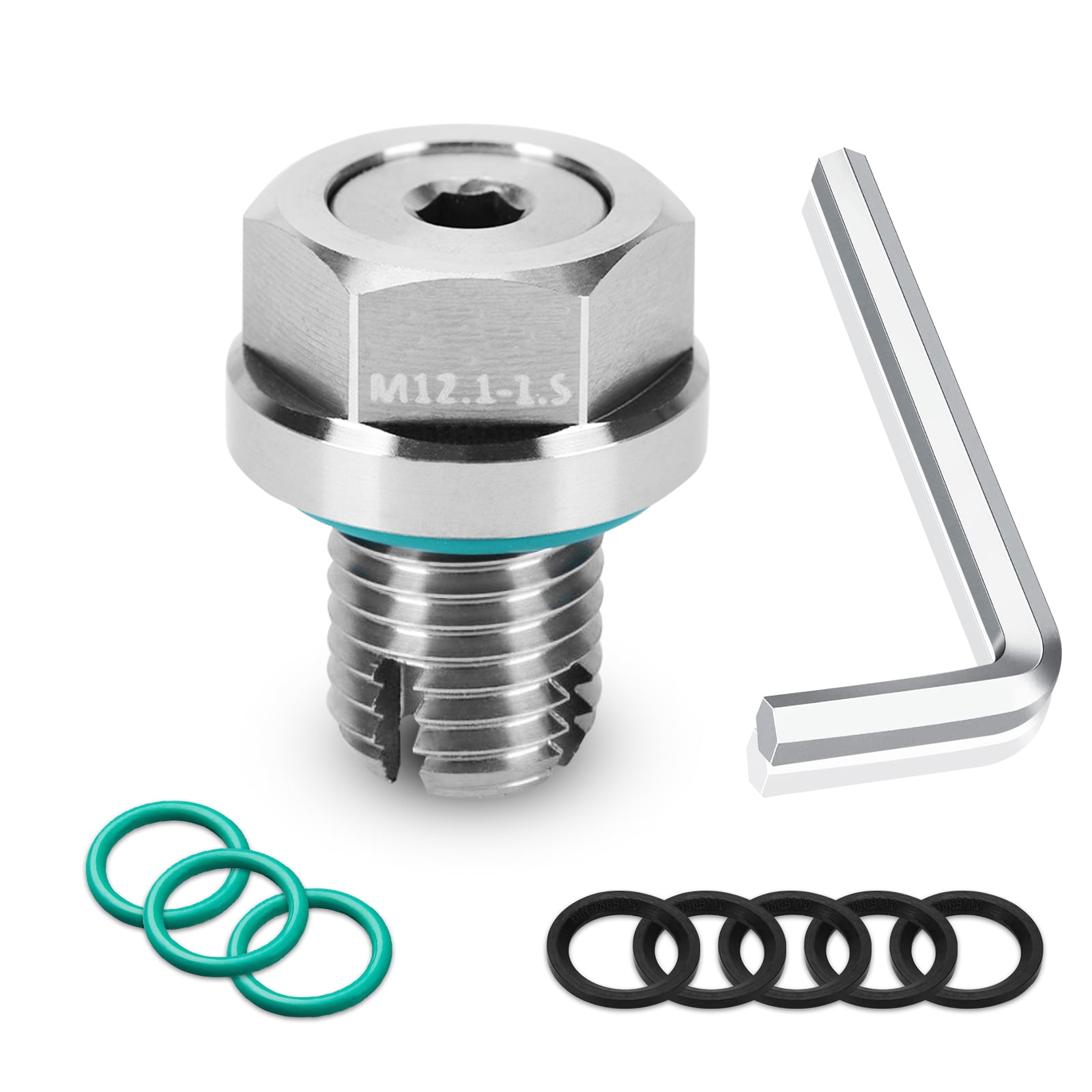M12.1-1.5x 15mm Oil Drain Plug Oversize Piggyback, Stainless Steel Self ...